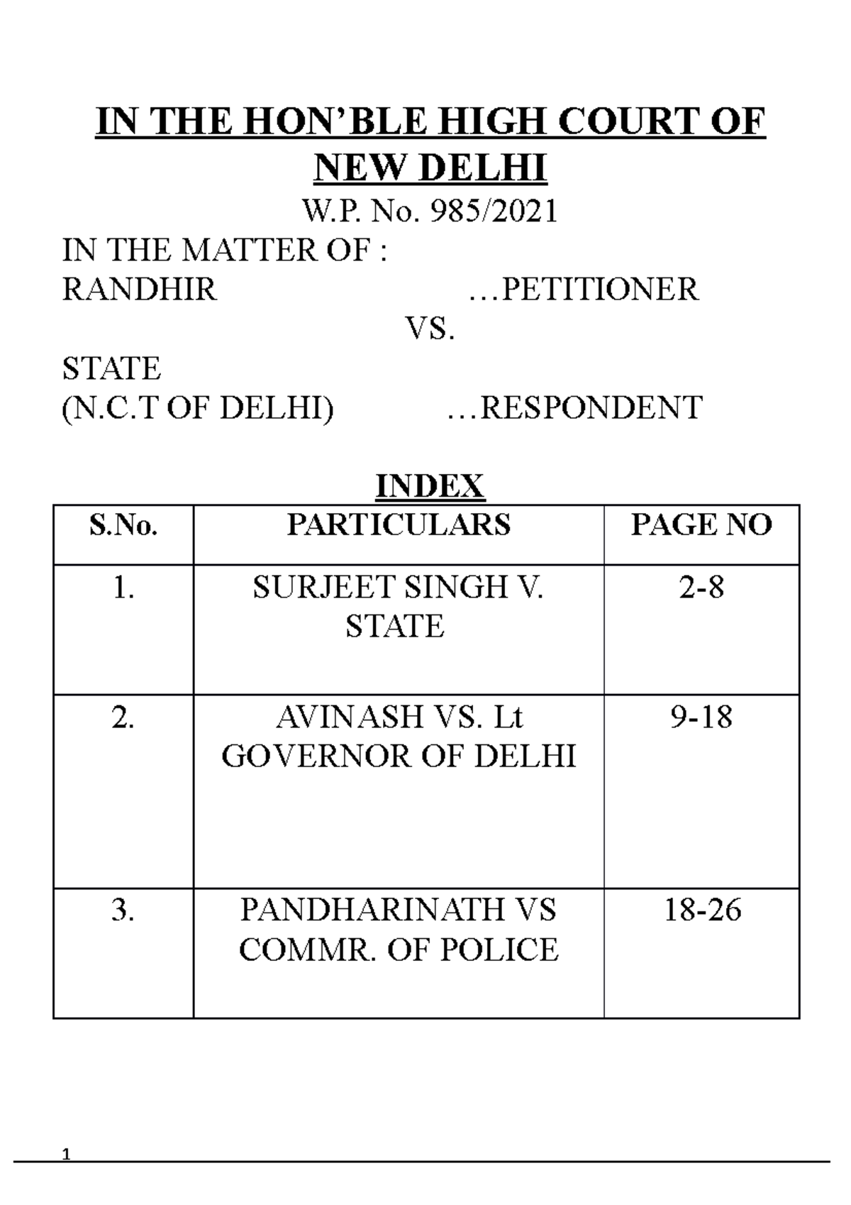 Index - mddndjoldncfmkl jddkoej kkdkncmvldoleole - IN THE HON’BLE HIGH ...