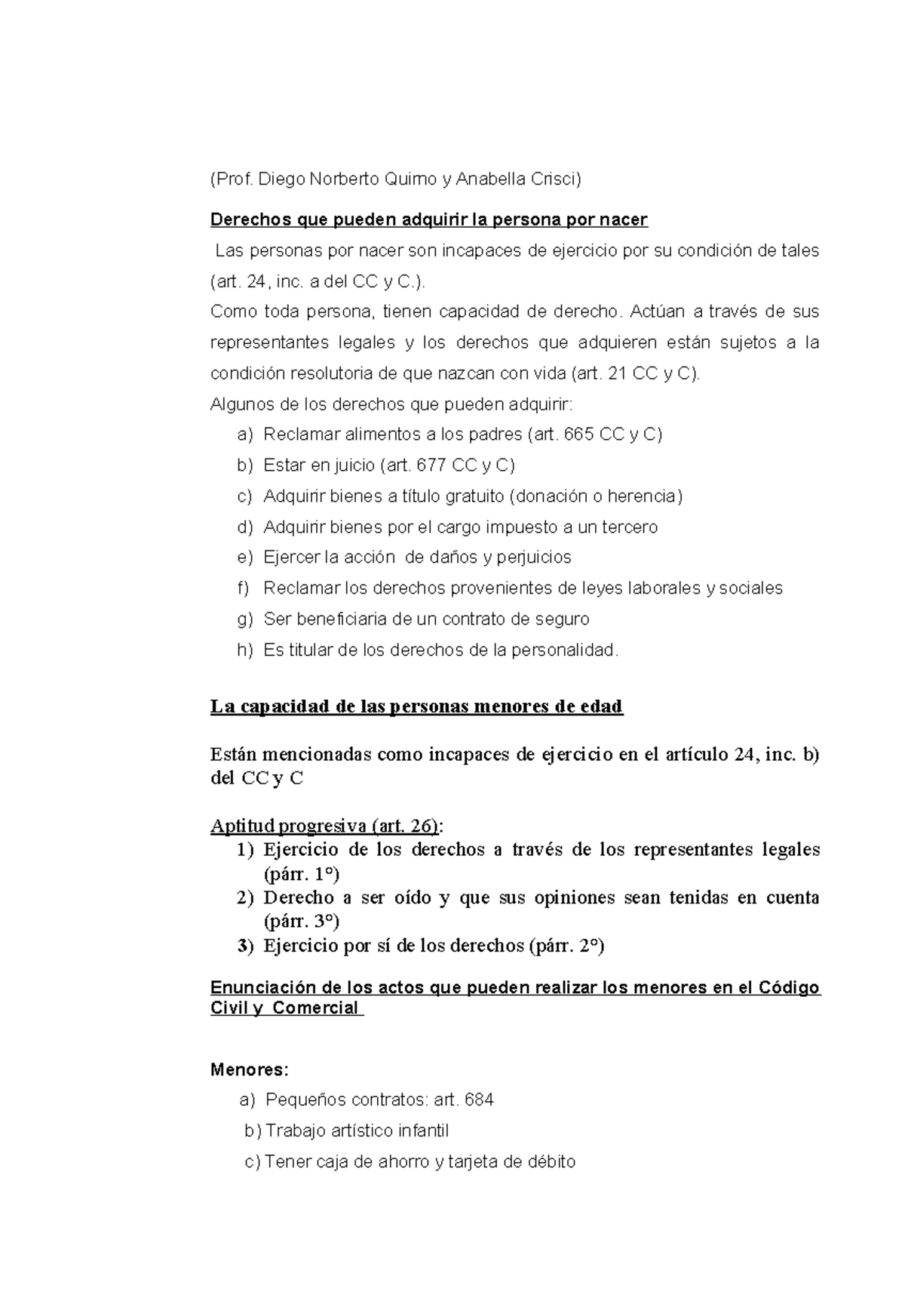 Capacidad de las personas por nacer y de las personas menores de edad ...