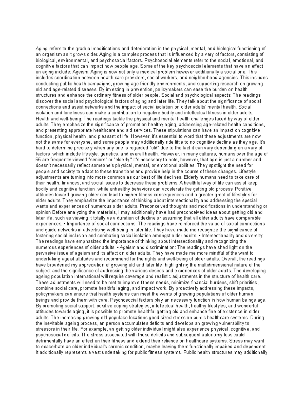 Agiing Notes - Essay - Aging refers to the gradual modifications and ...