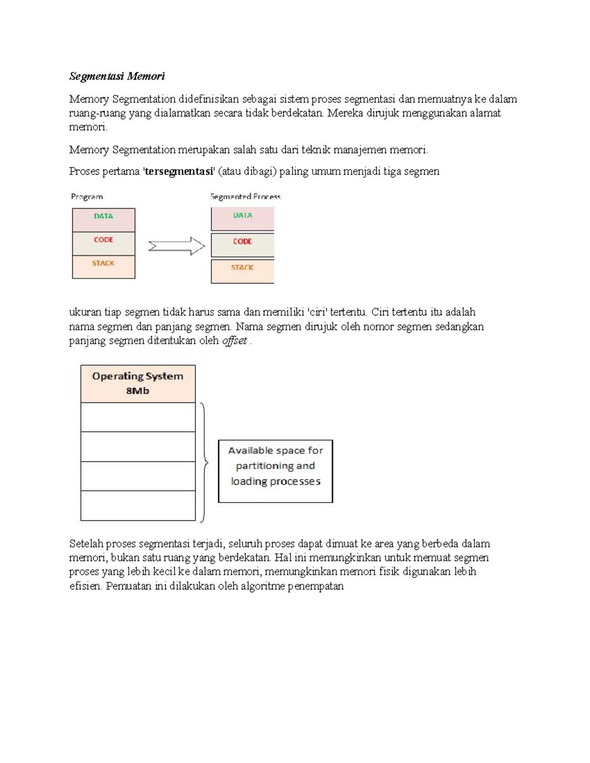 Sistem Operasi 11 - Segmentasi Memori Memory Segmentation didefinisikan sebagai sistem proses ...