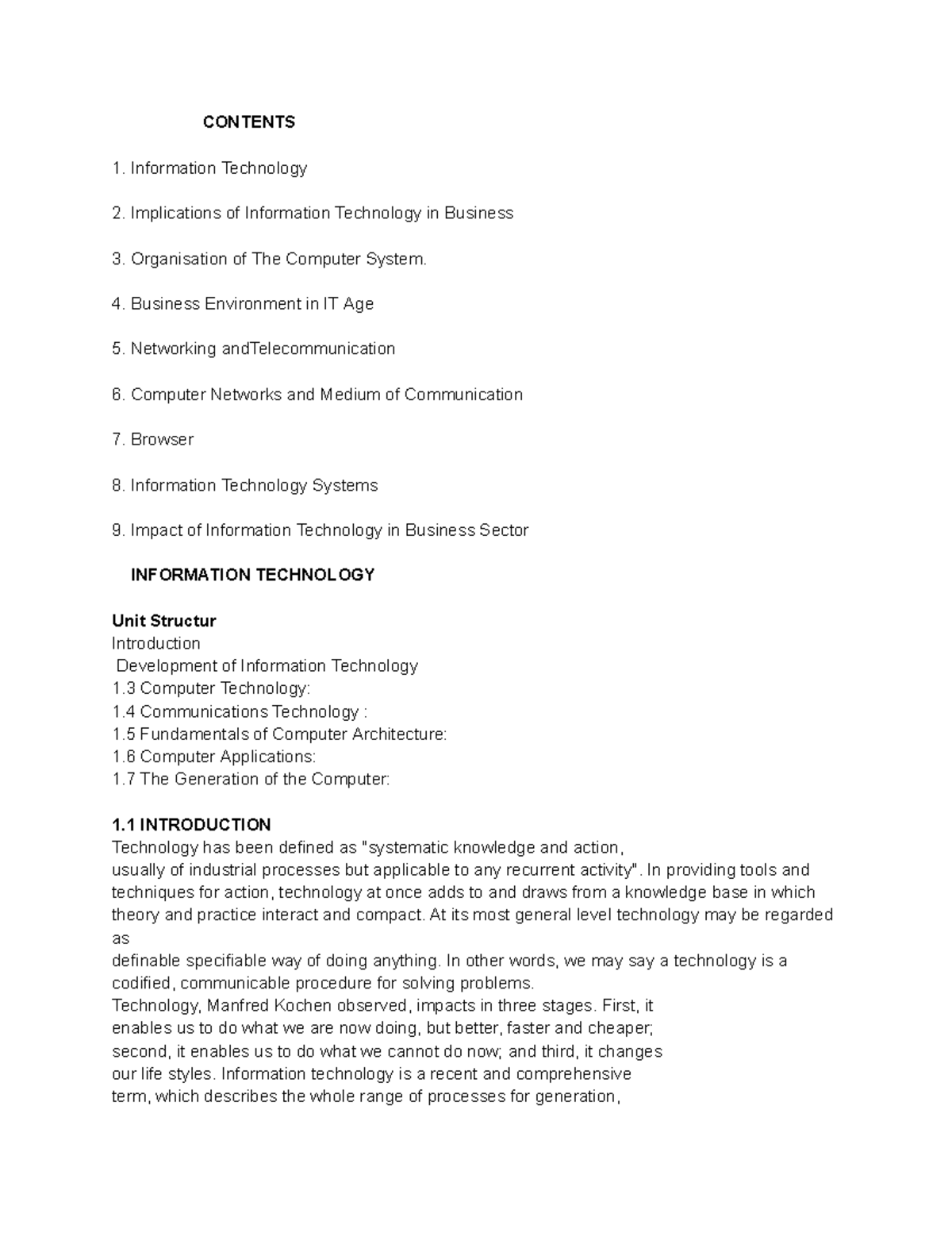 Information Technology-1 - Business Environment in IT Age Networking ...