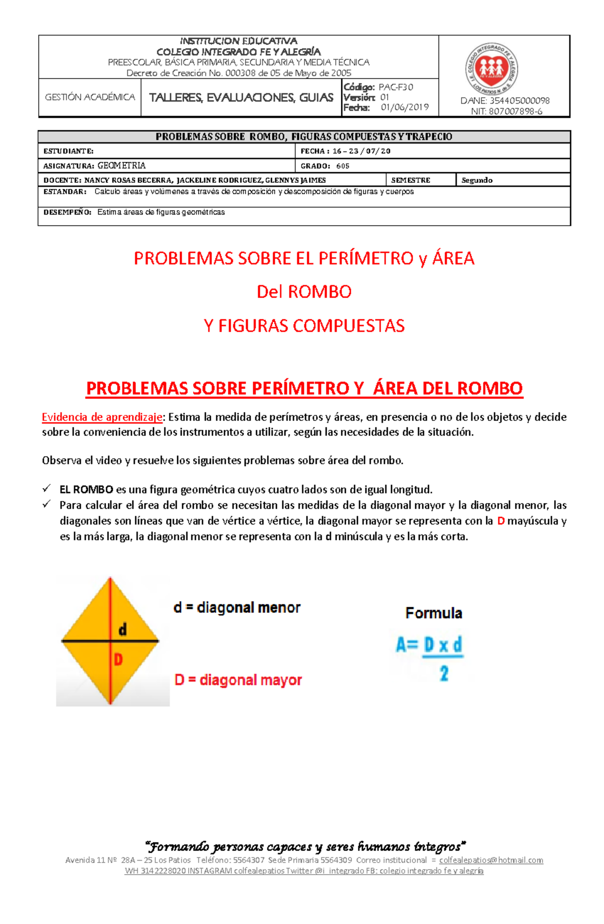 Areas Y Perimtros - perimetros - COLEGIO INTEGRADO FE Y ALEGRÍA ...
