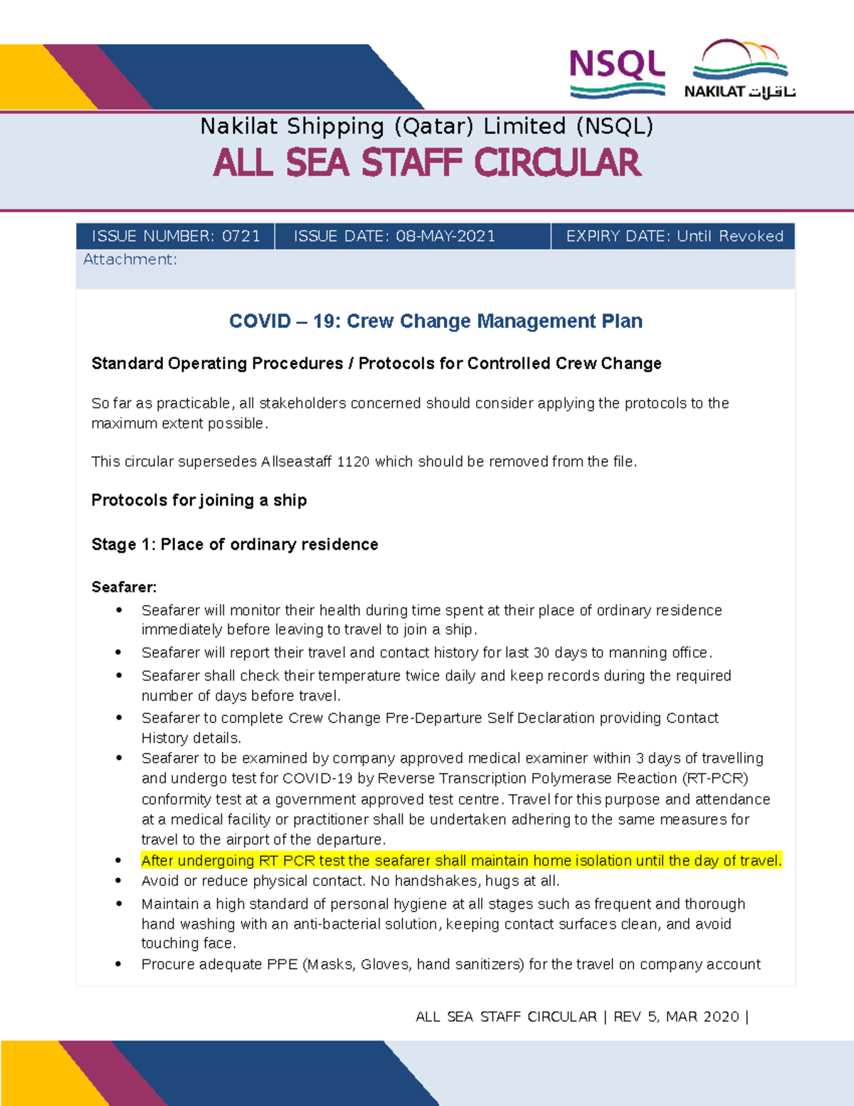 All Seastaff 0721 Covid – 19 Crew Change Management Plan - ALL SEA ...