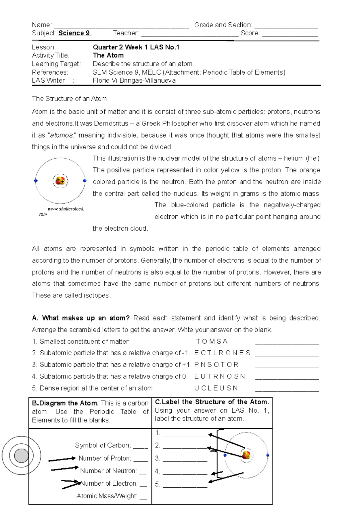 Science 9 Week 1 LAS 1 - Name ...