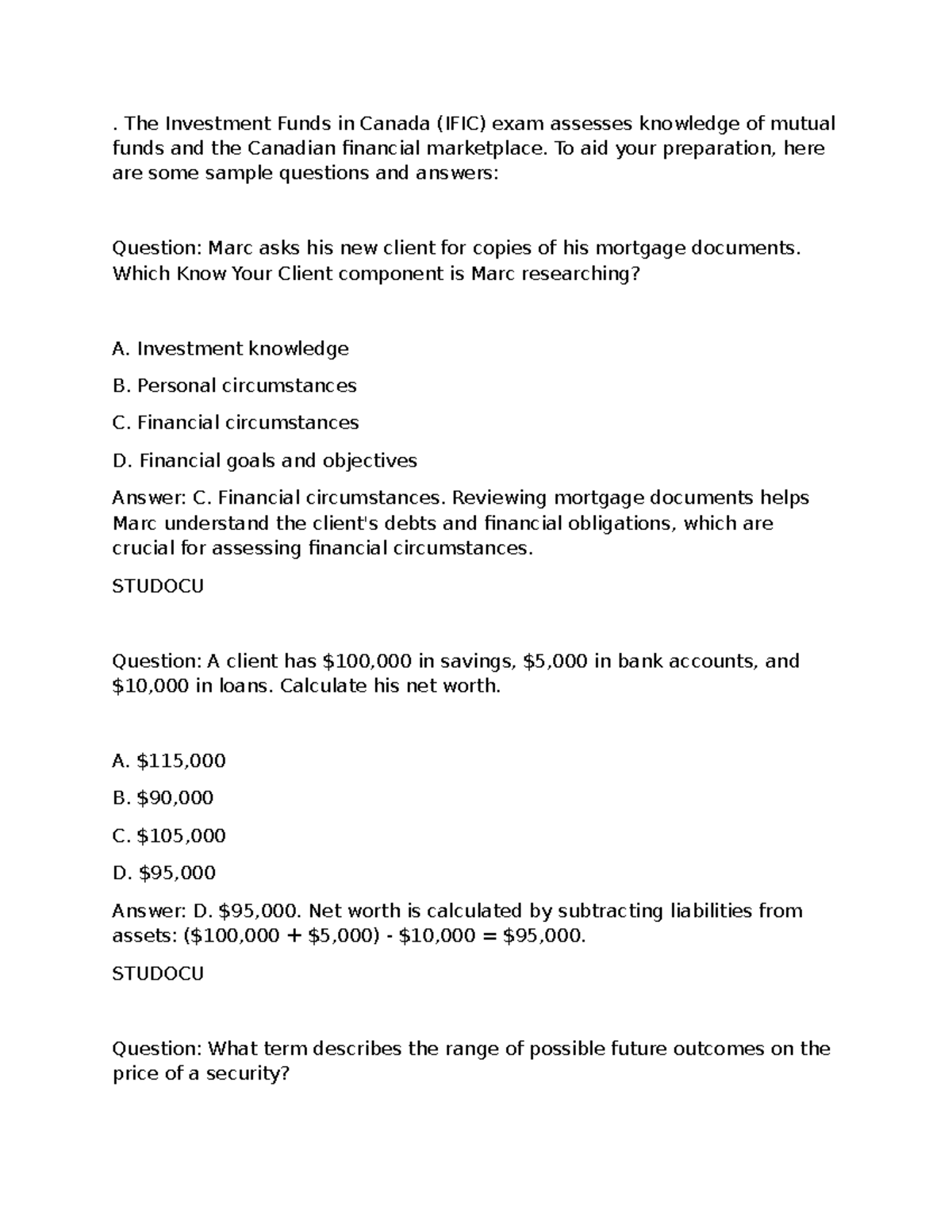 Doc1 - LECTURE NOTES - . The Investment Funds in Canada (IFIC) exam ...