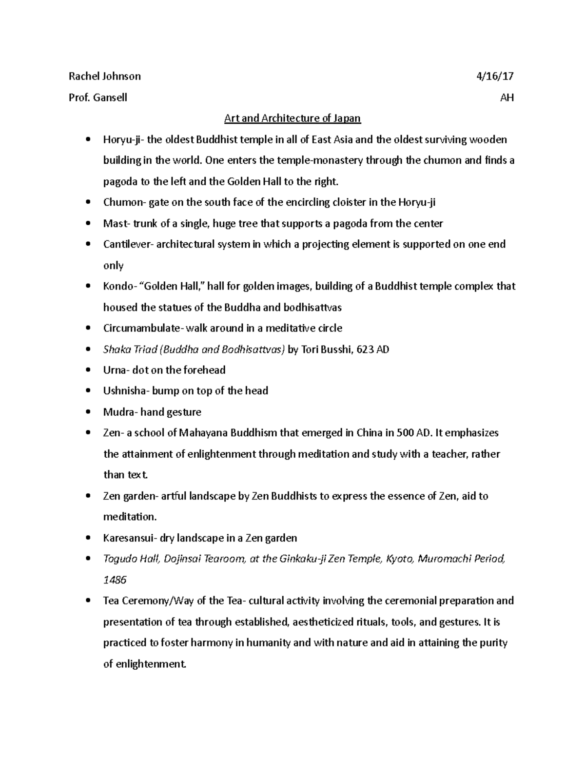 Art History II - Prof. Gansell - 4/16/17 : Japanese art and ...