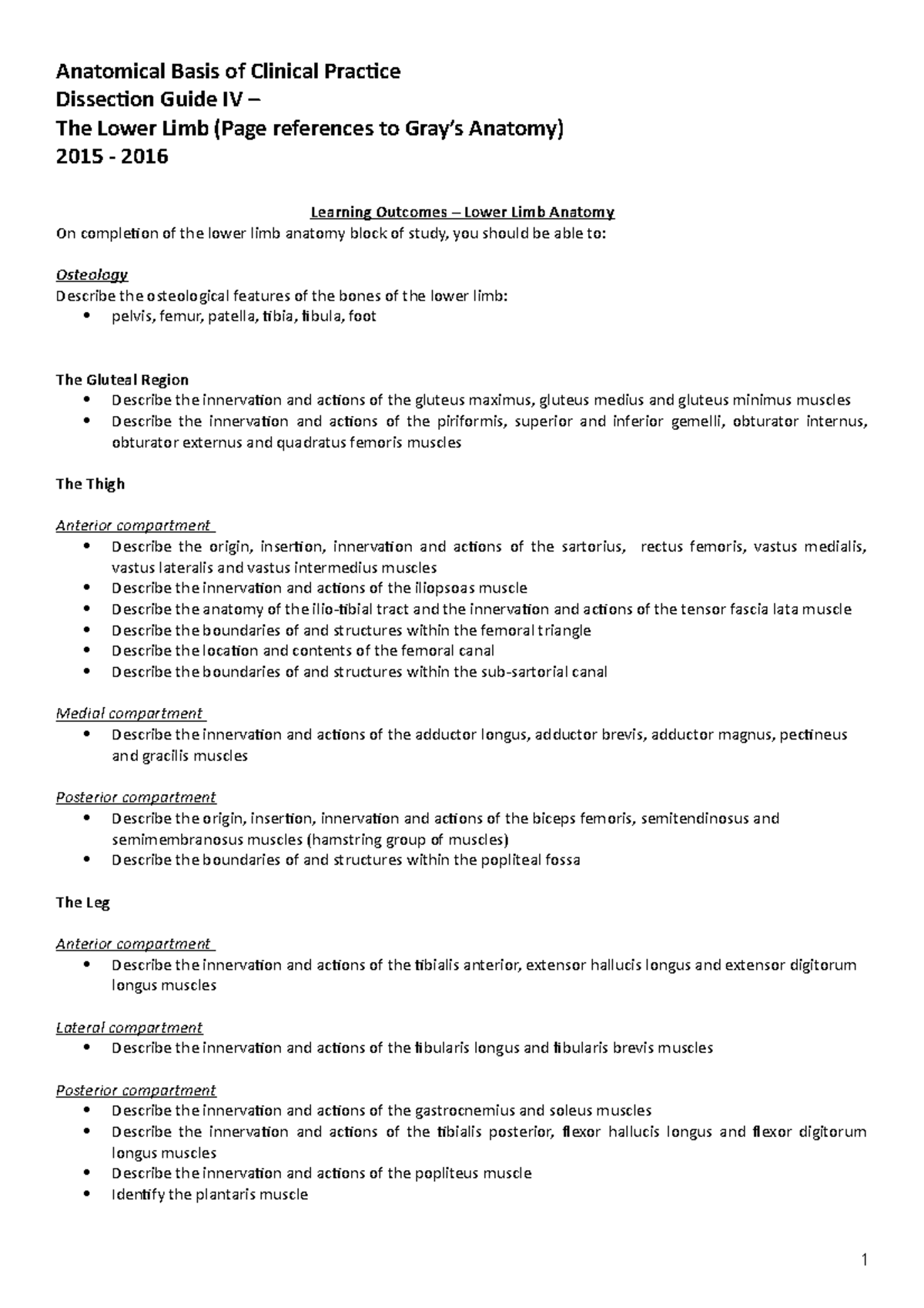 Lower Limb Notes based on Dissection Guide - Anatomical Basis of ...