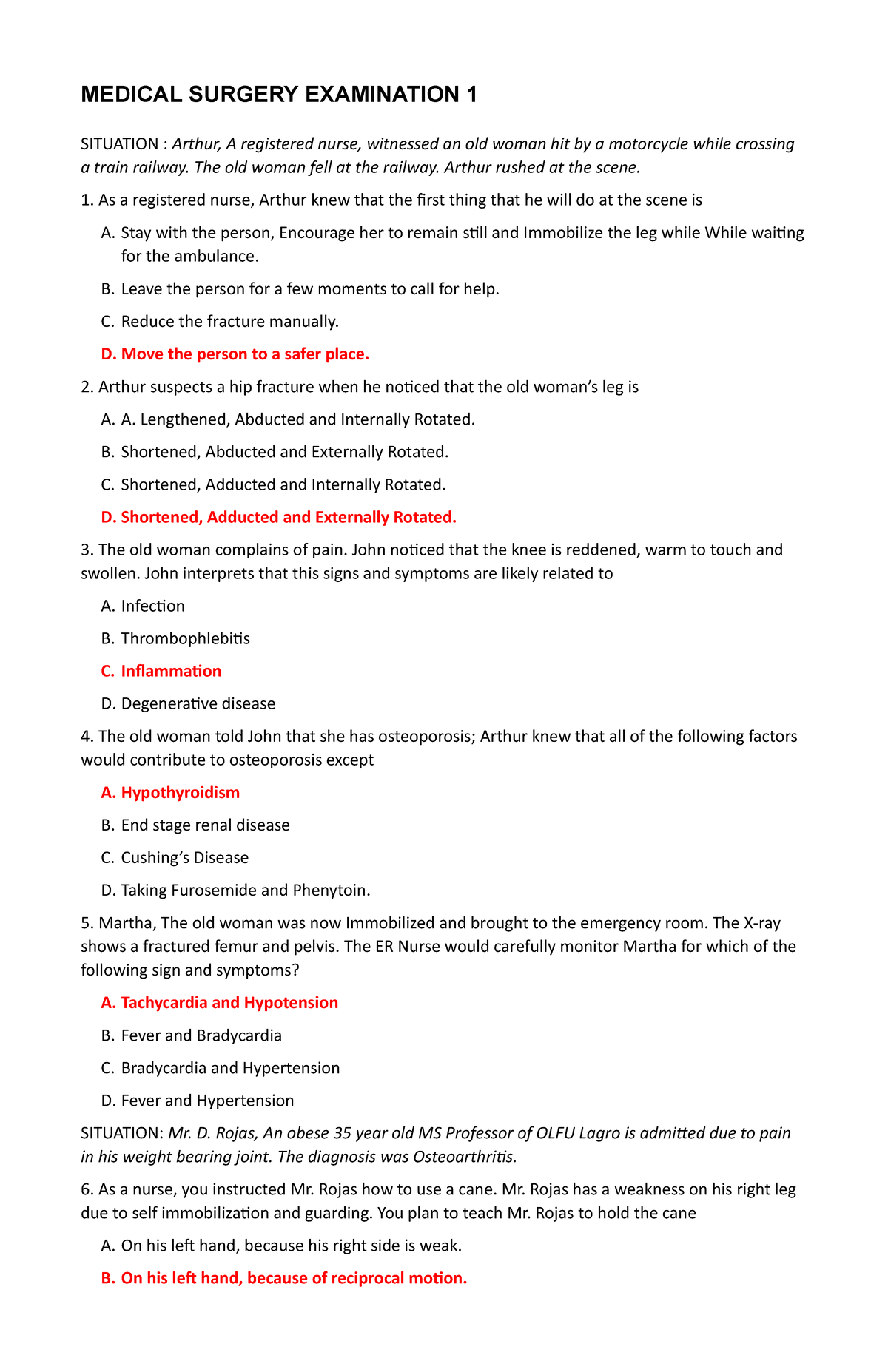 50 EXAM Question NAD Answer - MEDICAL SURGERY EXAMINATION 1 SITUATION ...