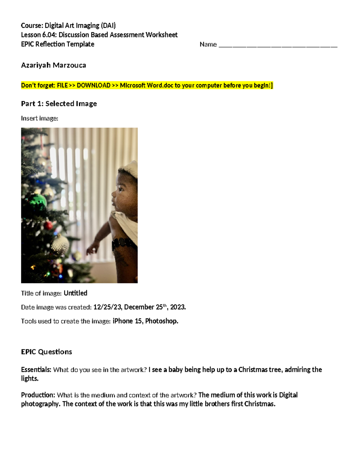 DAI 6 - Discussion Based Assesment - Course: Digital Art Imaging (DAI ...