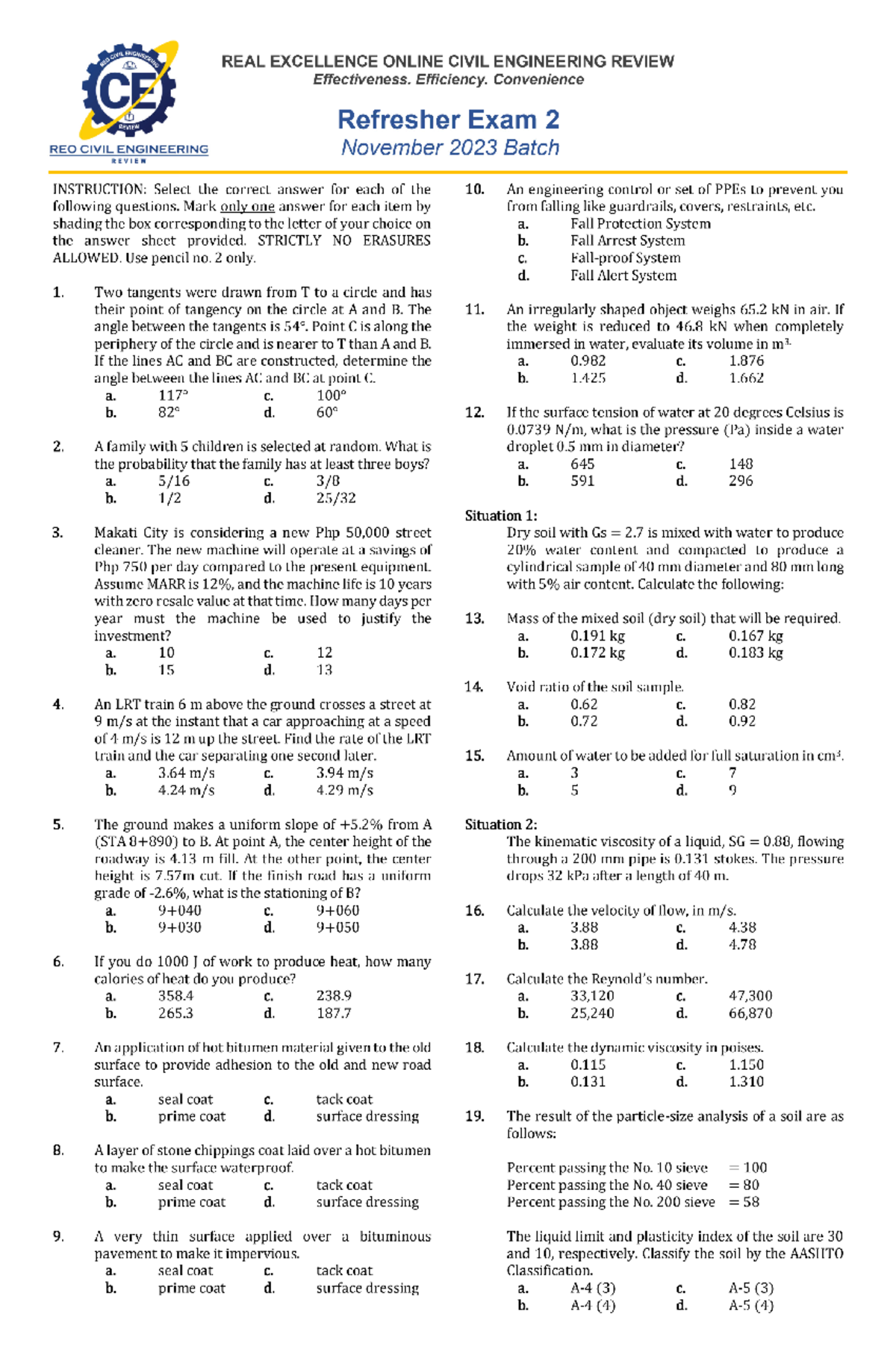 Refresher Exam 2 - dfgdfgdfg - CE Major in Structural Engineering - Studocu