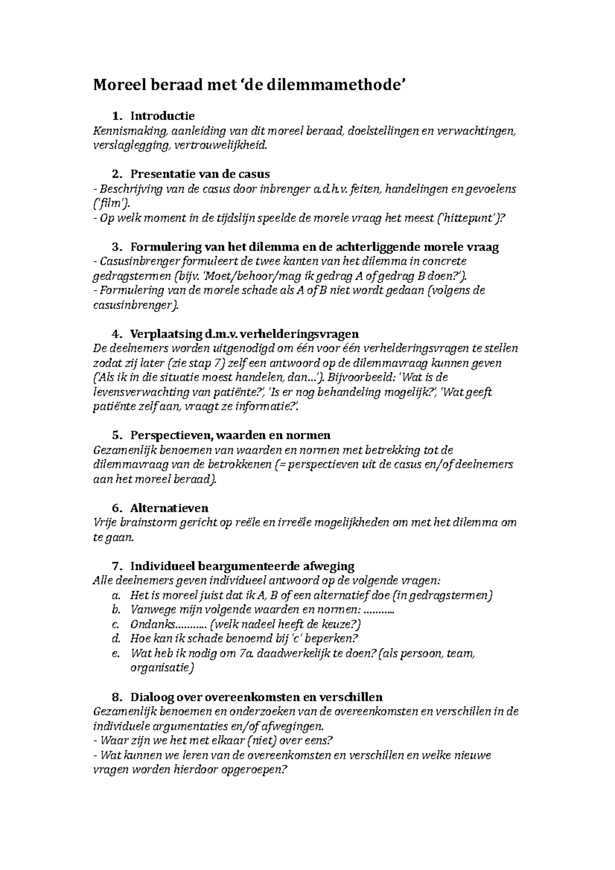 Moreel beraad mw.Boom ‘de dilemmamethode’ - Moreel beraad met ‘de ...