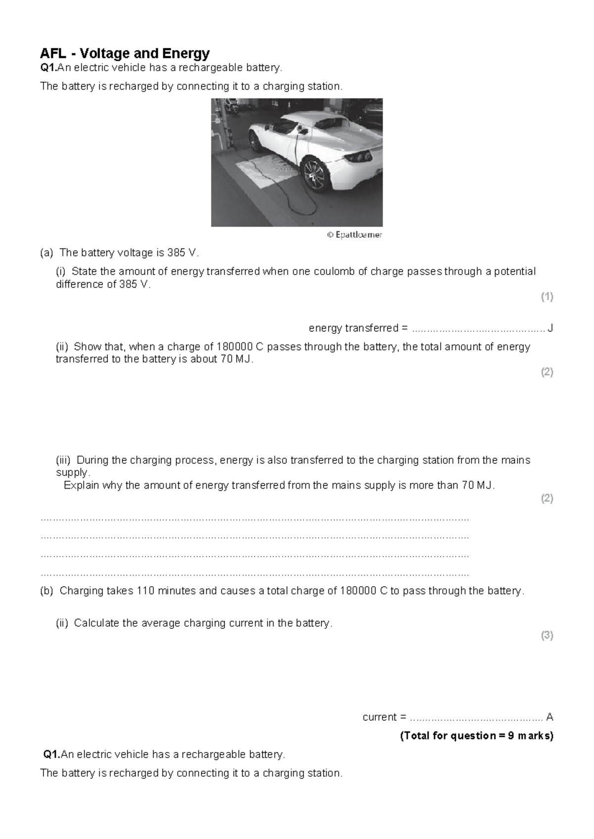 Afl voltage and energy - Electricity - AFL - Voltage and Energy Q1 ...