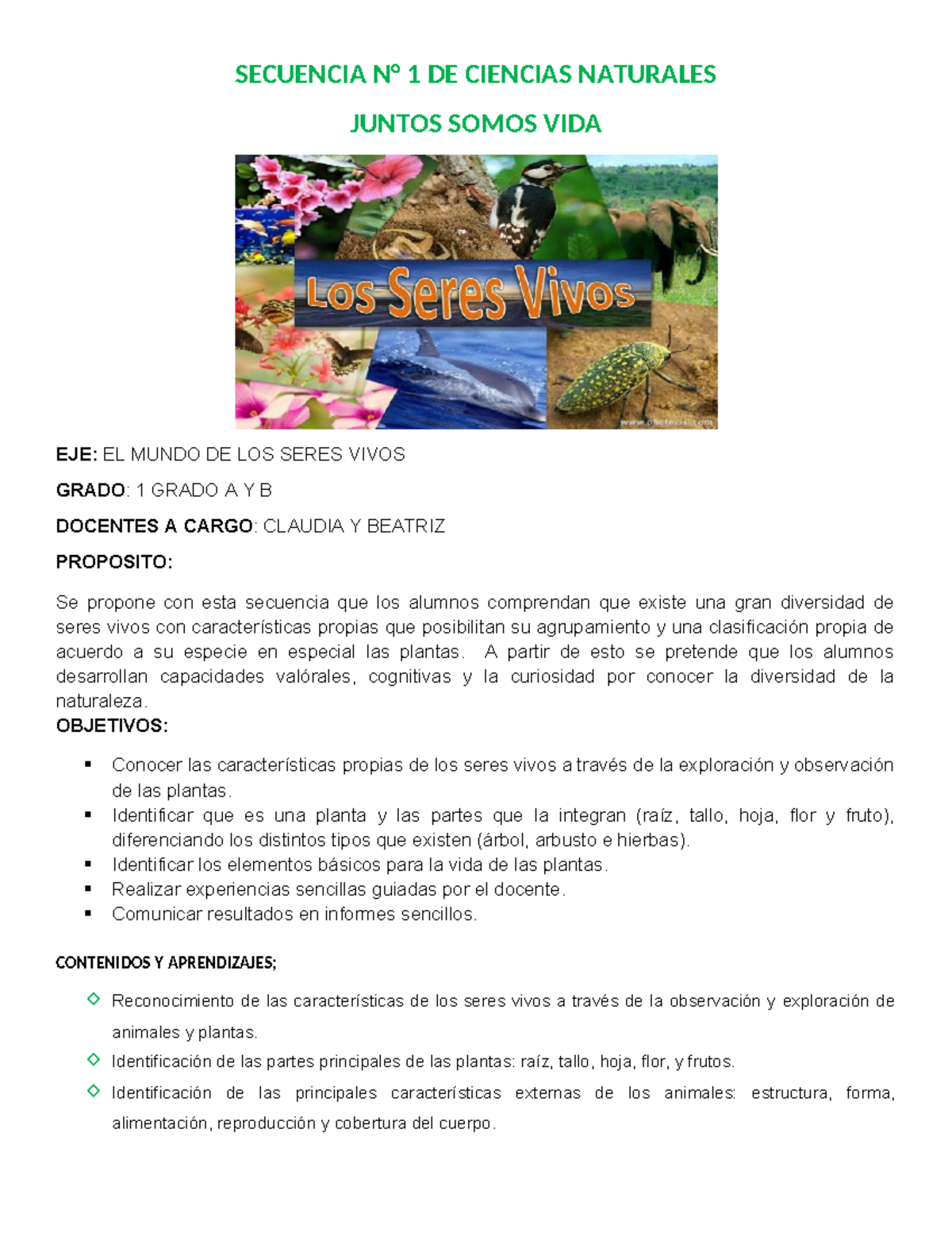 Abril- ciencias naturales - primer grado - SECUENCIA N° 1 DE CIENCIAS ...