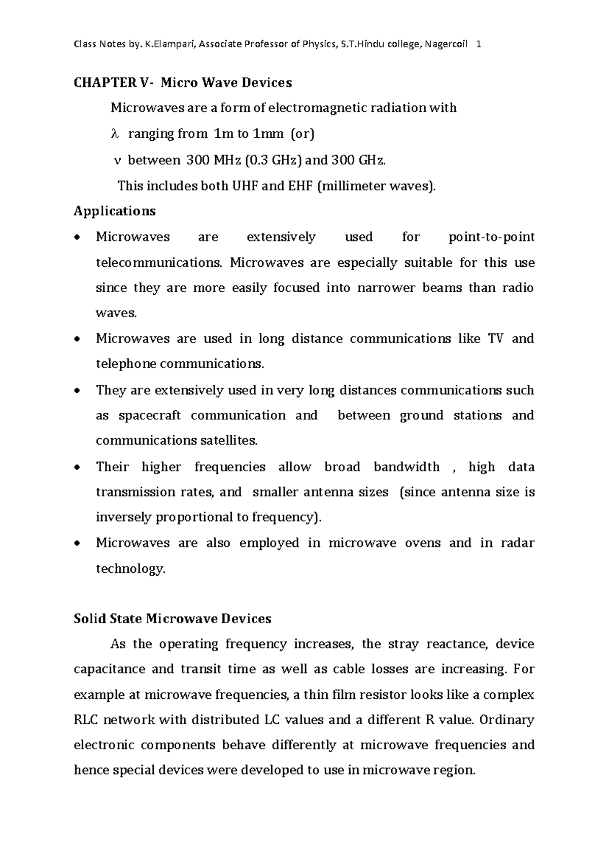 Classnotes chapter 5 microwavedevices 1 - CHAPTER V- Micro Wave Devices ...