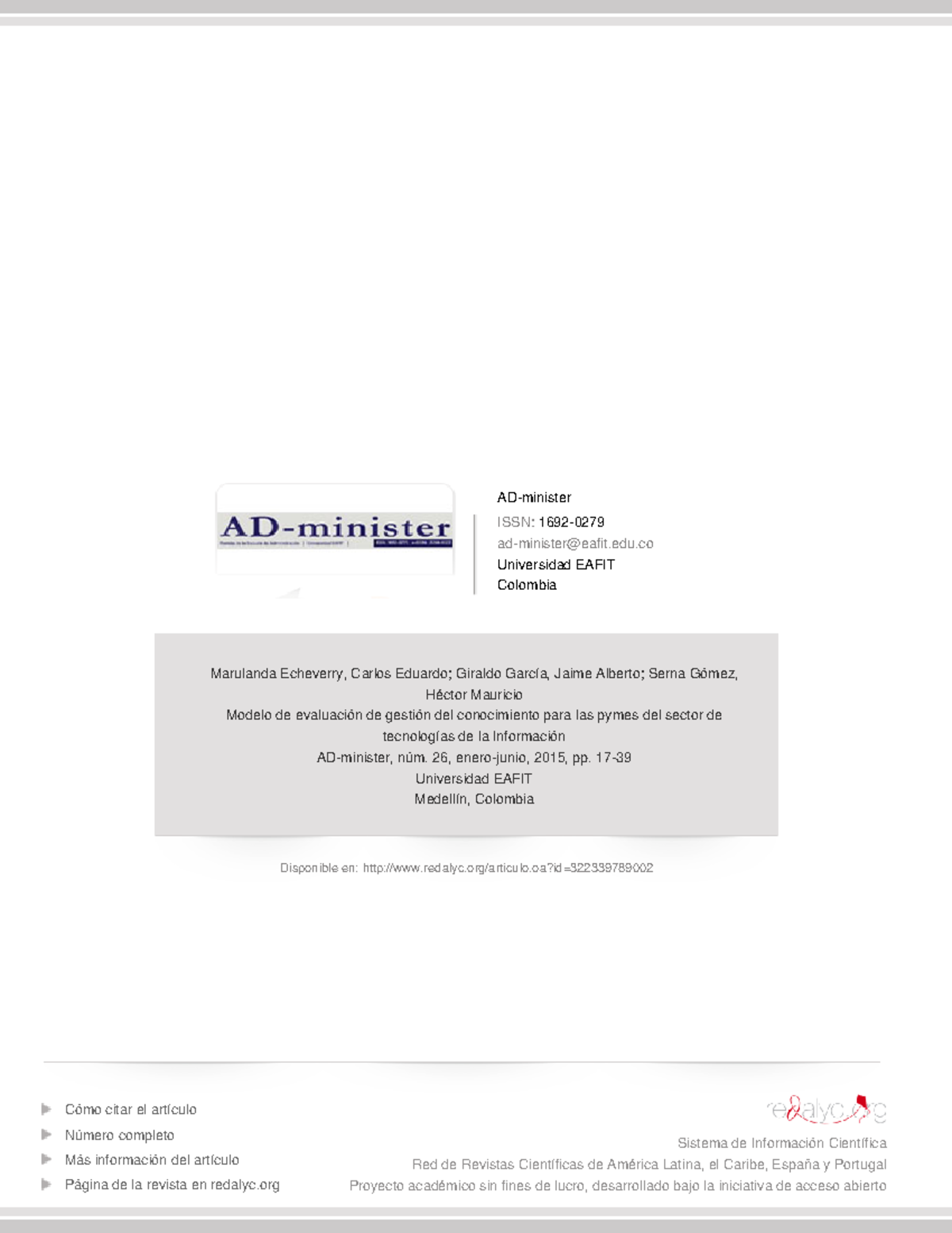 Aaaaaaaaaaaaaaaaaaaaaaaaaa - AD-minister ISSN: 1692- ad-minister@eafit ...