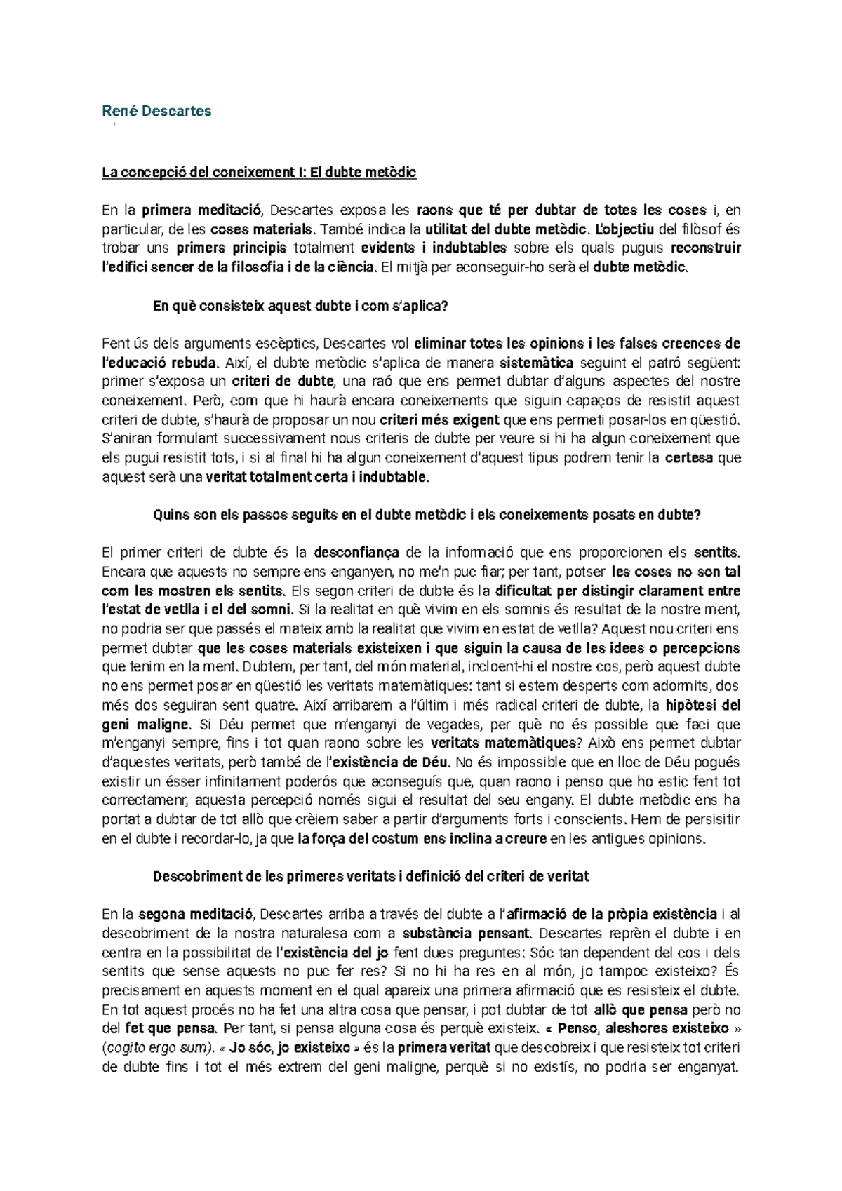 Descartes Noesi - René Descartes La concepció del coneixement I: El ...