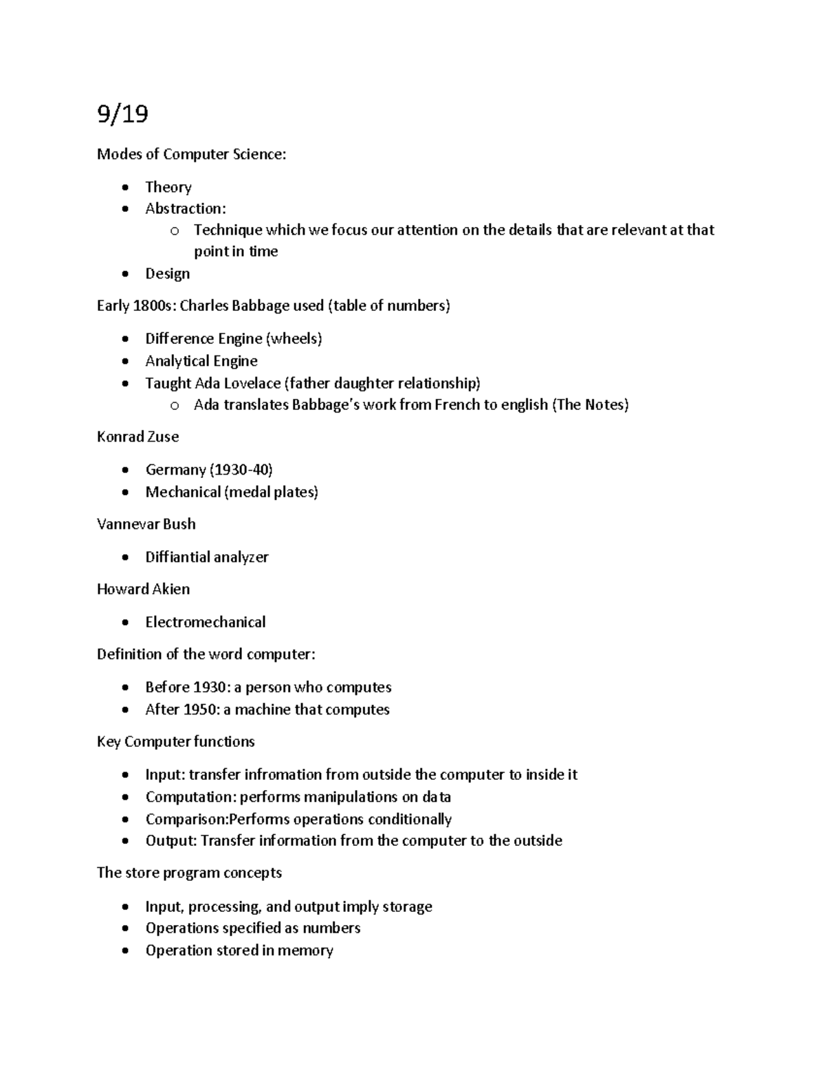 Intro to CS - ALL CS164 NOTES PLUS EXAMPLES - 9/ Modes of Computer ...