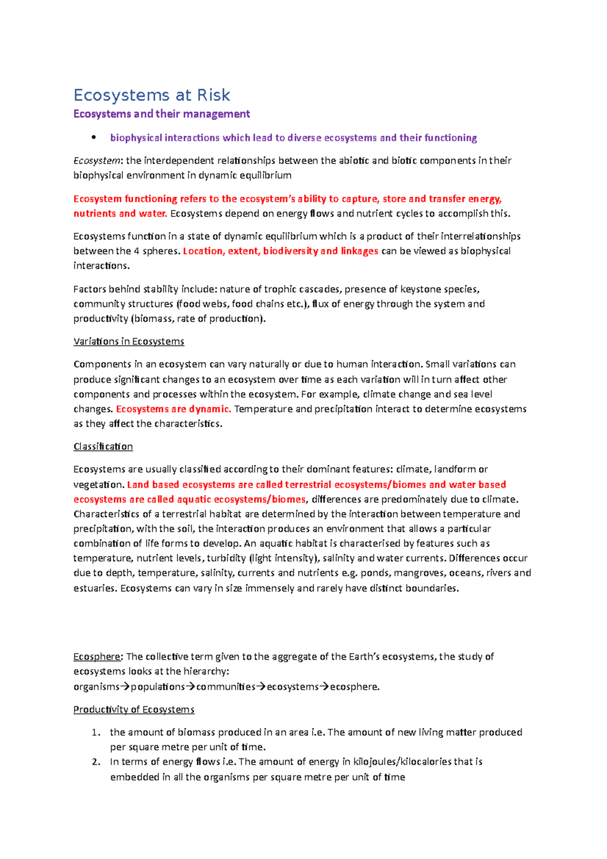 Ecosystems at Risk - Ecosystems at Risk Ecosystems and their management ...