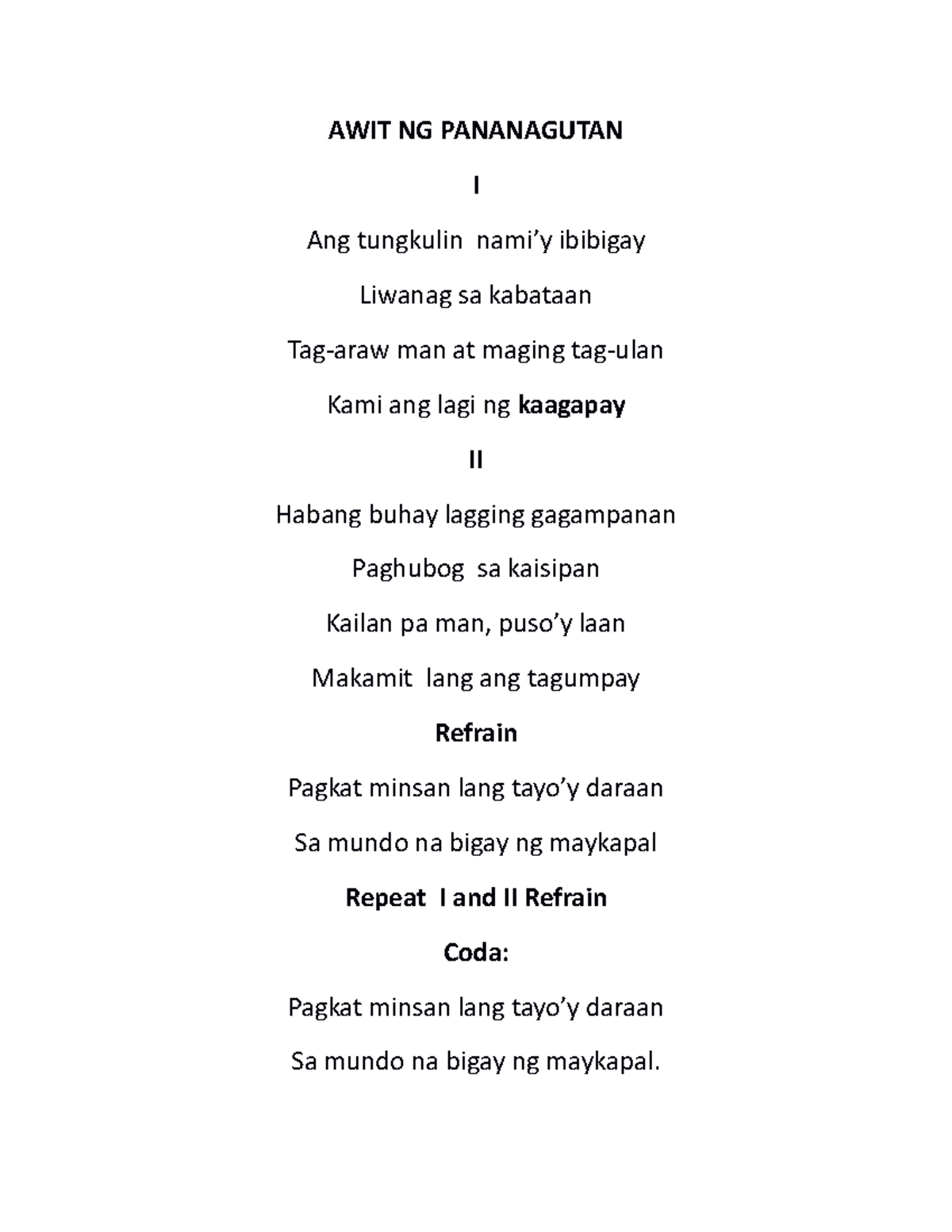 Awit ng pananagutan - Doxology Song - AWIT NG PANANAGUTAN I Ang ...