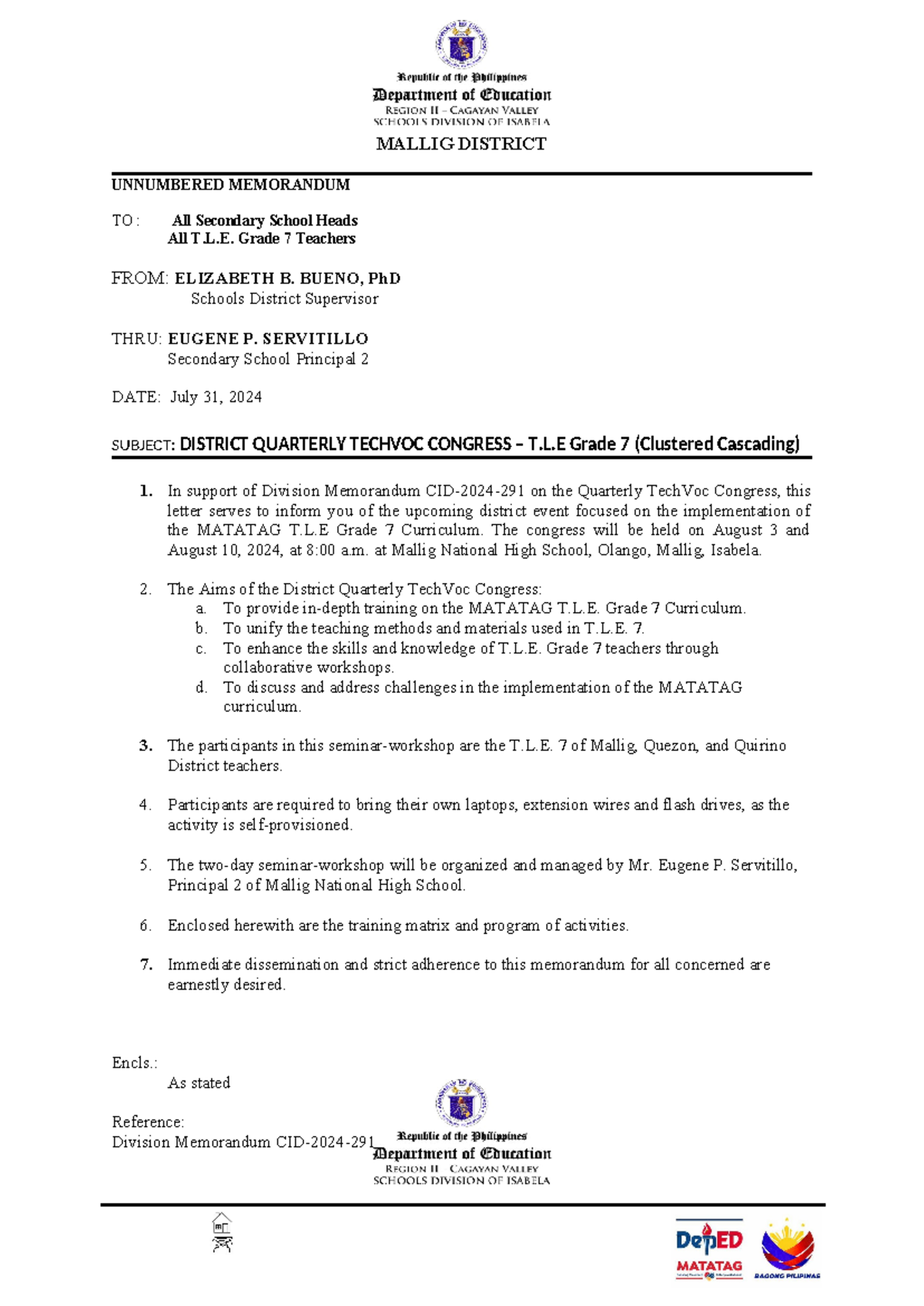Unnumbered Memorandum - UNNUMBERED MEMORANDUM TO : All Secondary School ...