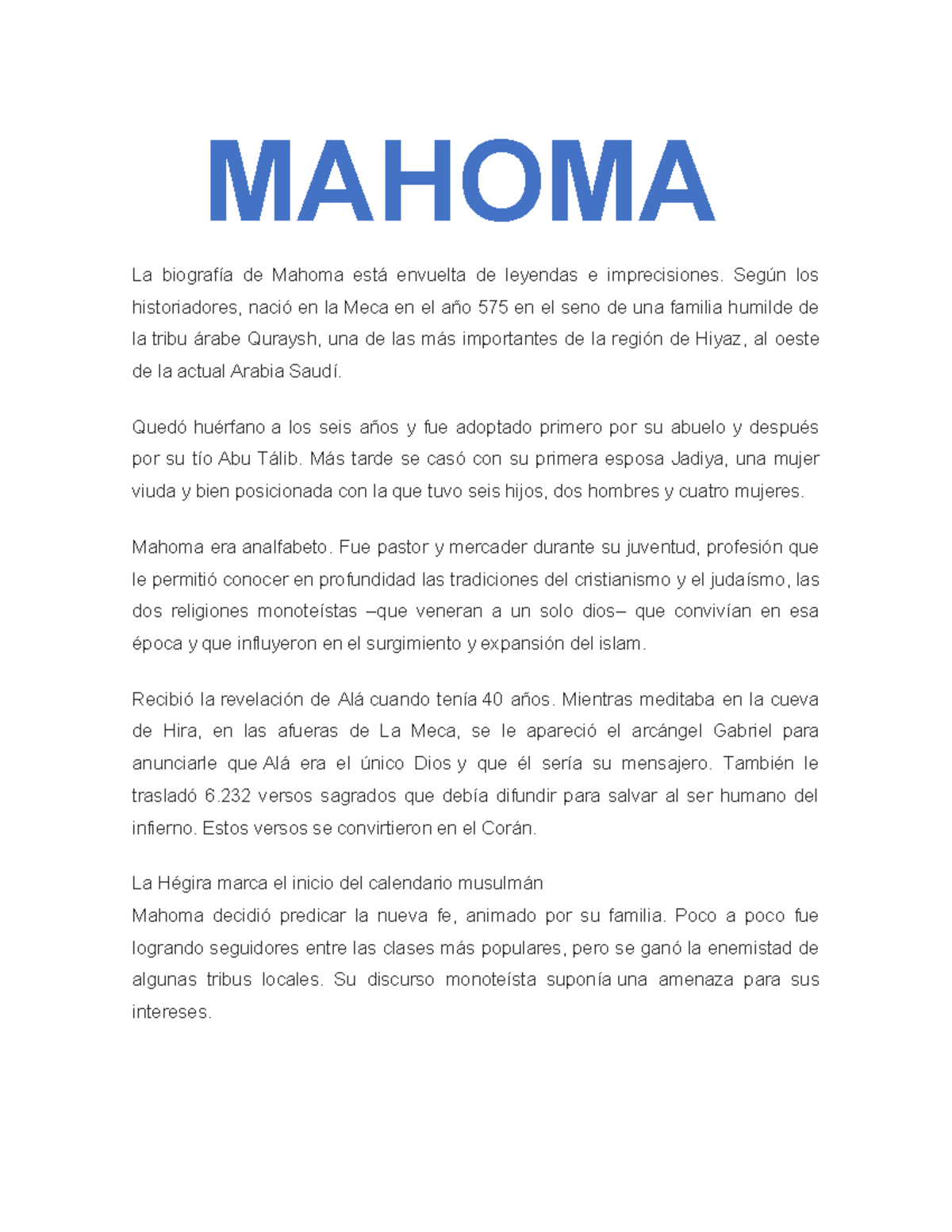 La biografía de Mahoma - La biografía de Mahoma está envuelta de ...
