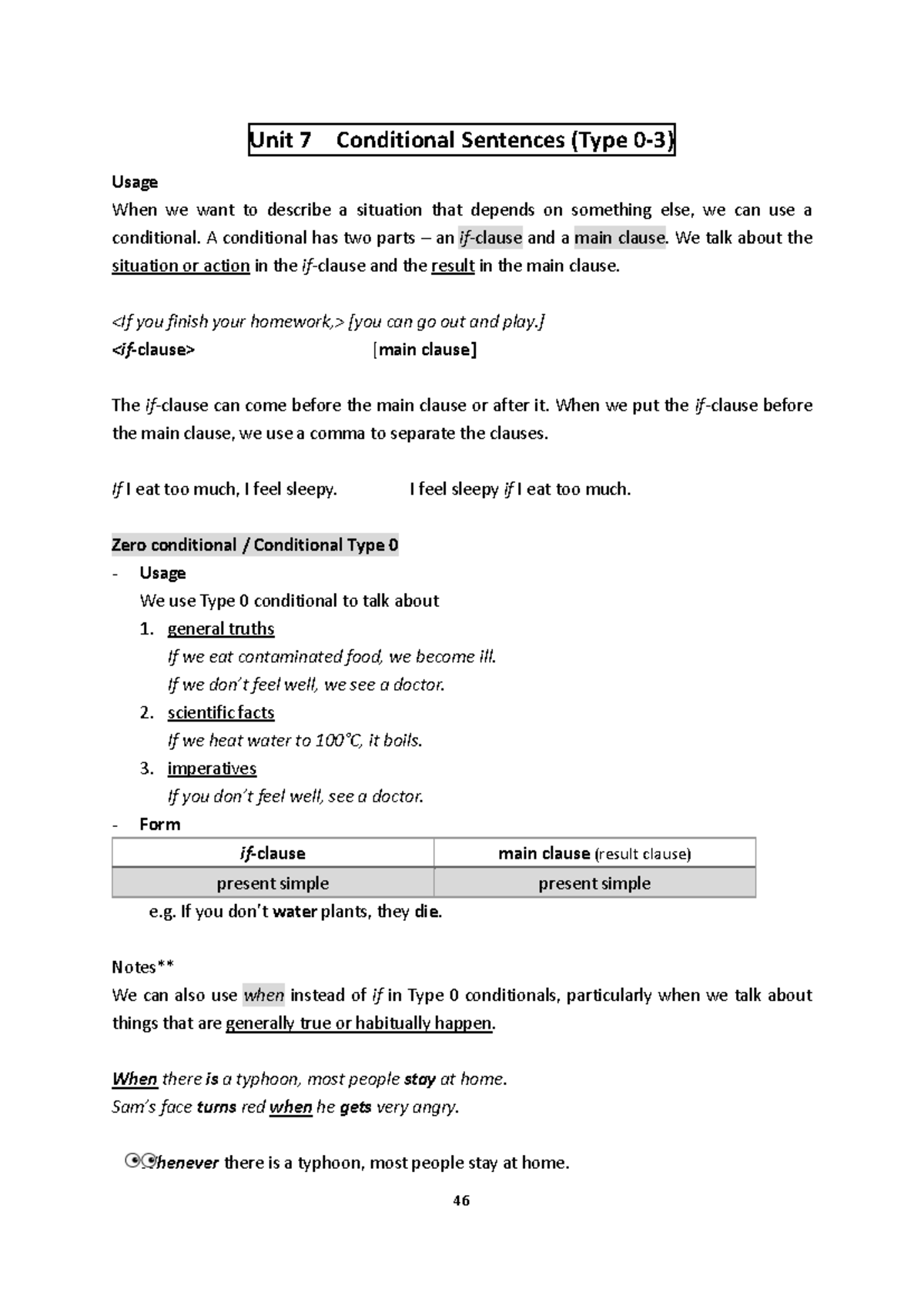 Conditional 0123 - Unit 7 Conditional Sentences (Type 0 - 3) Usage When ...