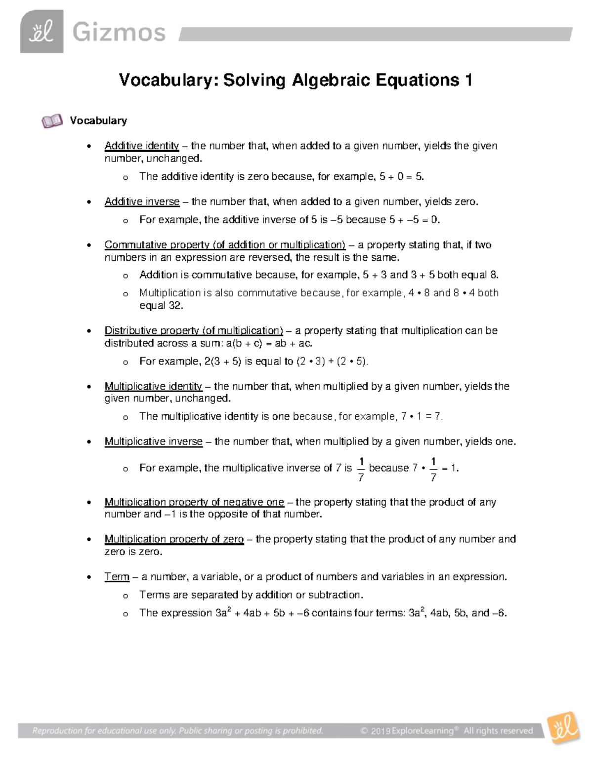 Solving Algebraic Equations 1Vocab - 2019 Vocabulary: Solving Algebraic ...