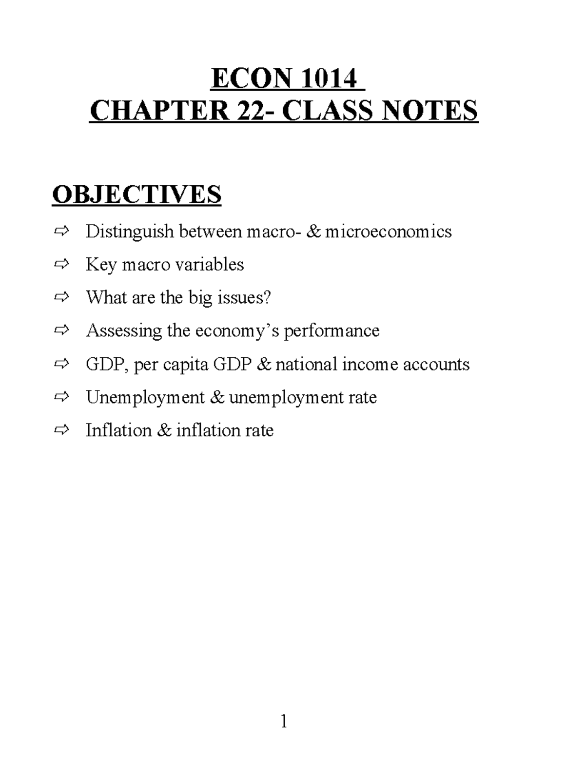ECON1014 Chapter 22 Class Notes - ECON 1014 CHAPTER 22- CLASS NOTES ...