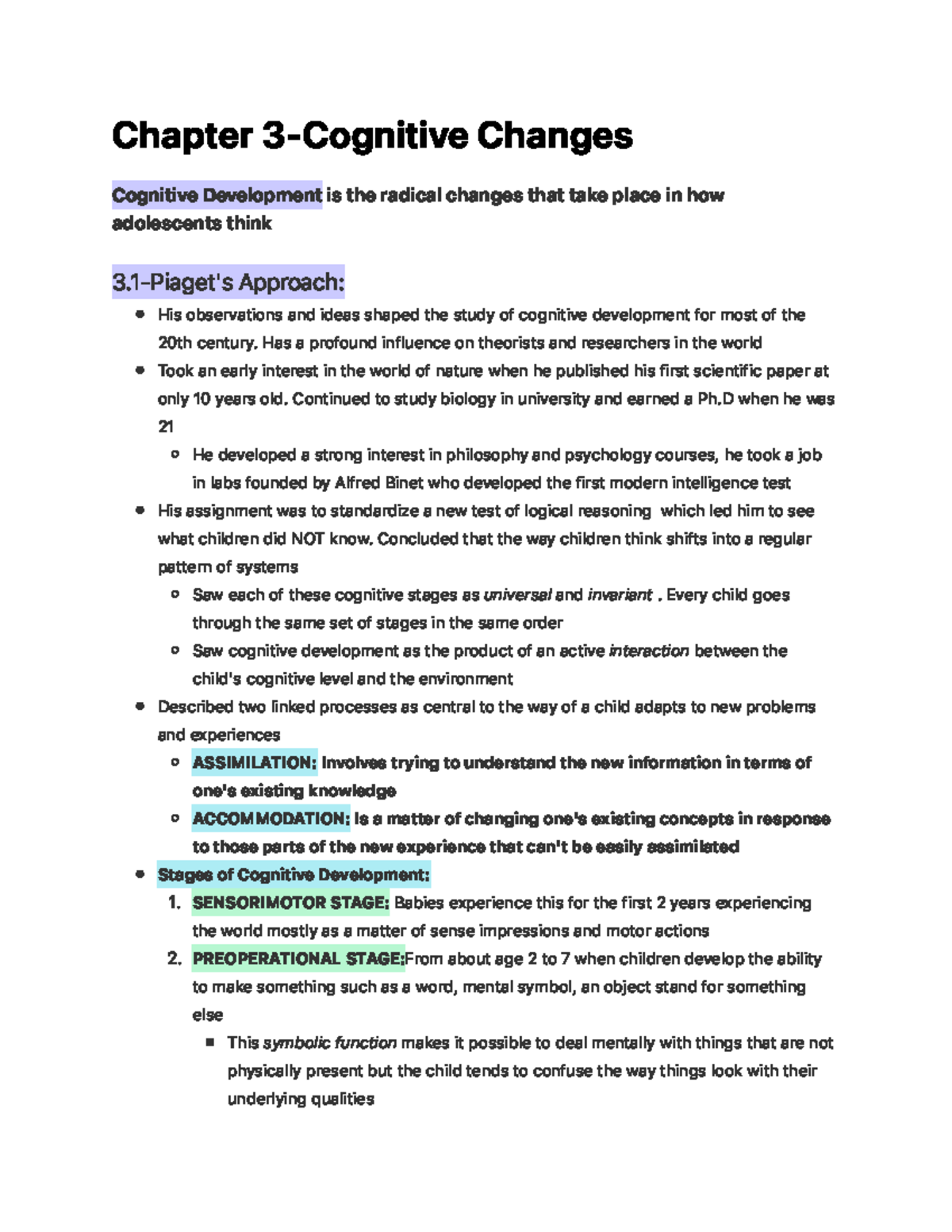 Adolescent Development Chapter 3 Notes - Chapter 3-Cognitive Changes ...