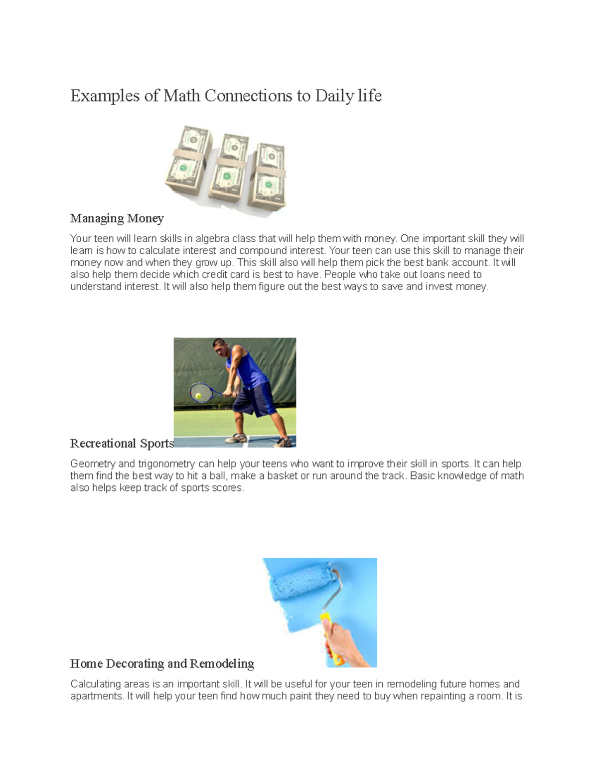 Math - reviewer - Examples of Math Connections to Daily life Managing ...