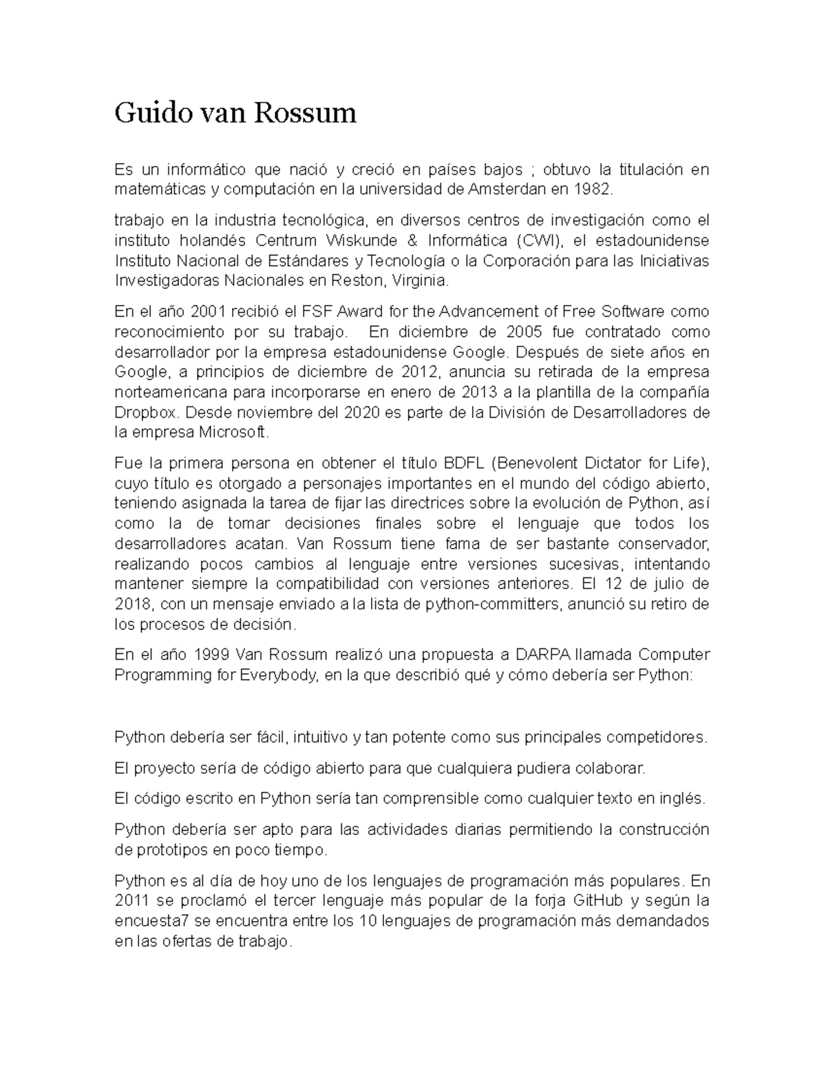 Guido van Rossum - trabajo en la industria tecnológica, en diversos ...
