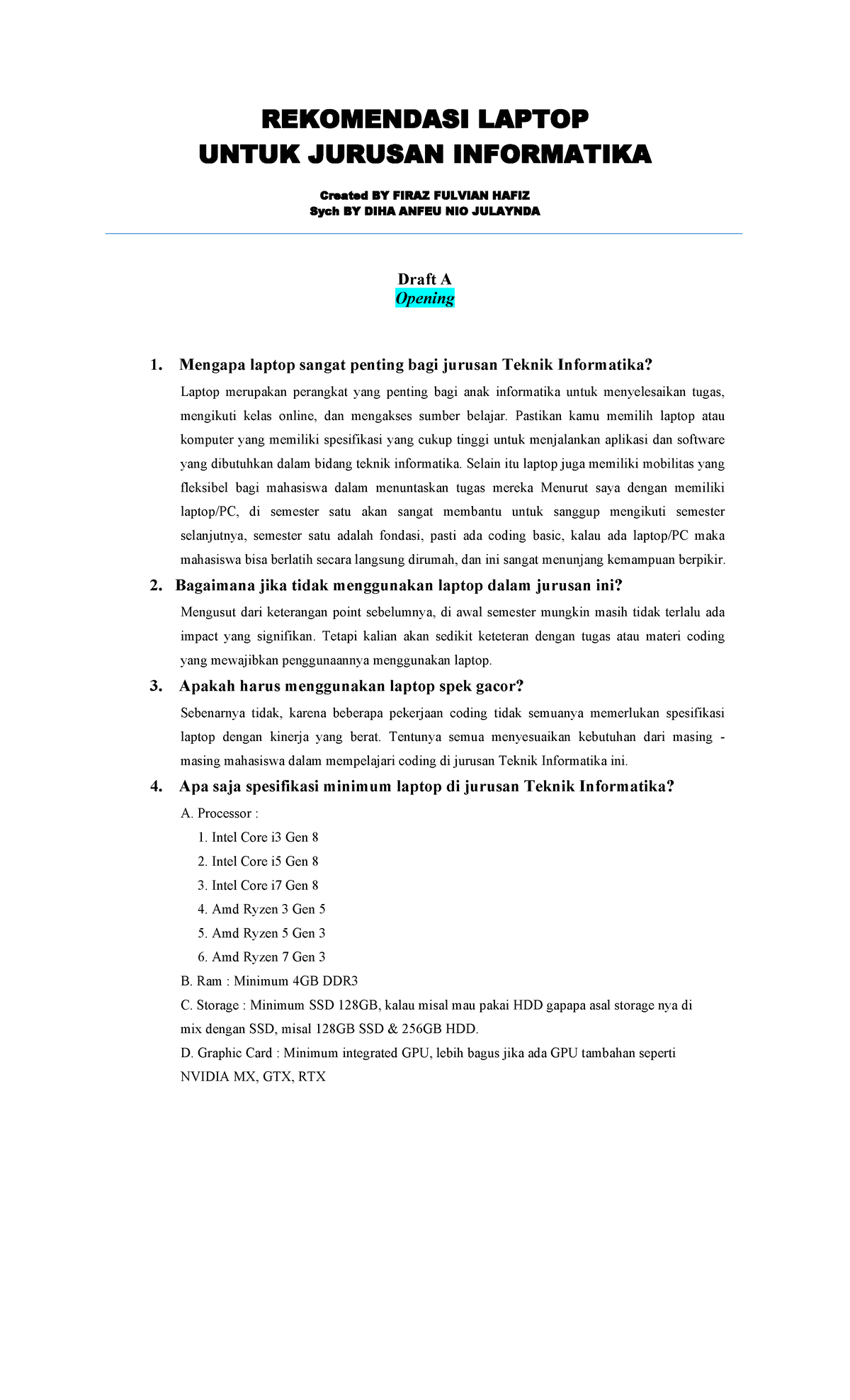 Rekomendasi Laptop By Firaz - REKOMENDASI LAPTOP UNTUK JURUSAN ...