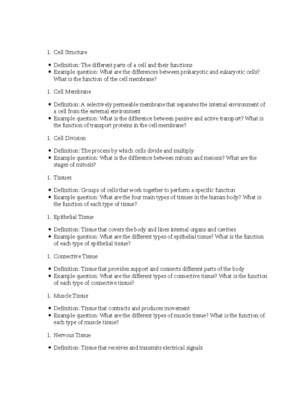 Cells and Tissues - Class Notes with summary for Human Anatomy and ...