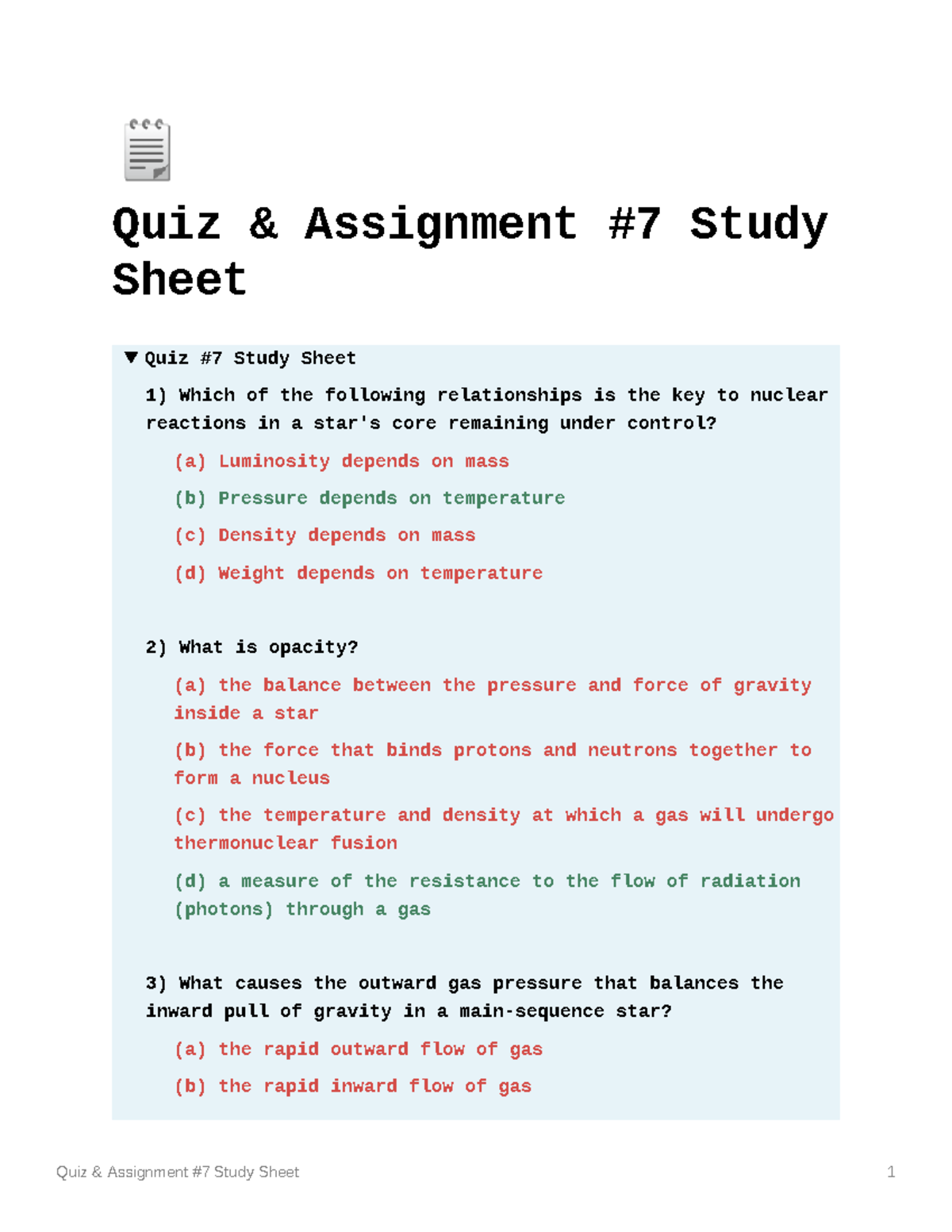 Quiz and Assignment 7 Study Sheet - 🗒 Quiz & Assignment #7 Study Sheet ...