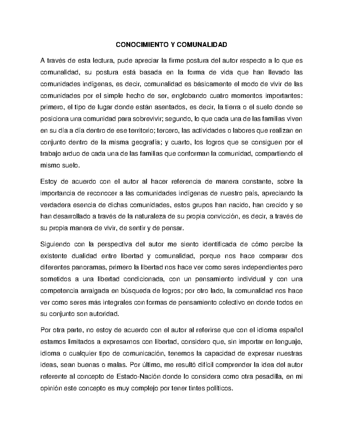 Narrativa Conocimiento Y Comunalidad A Través De Esta Lectura Pude