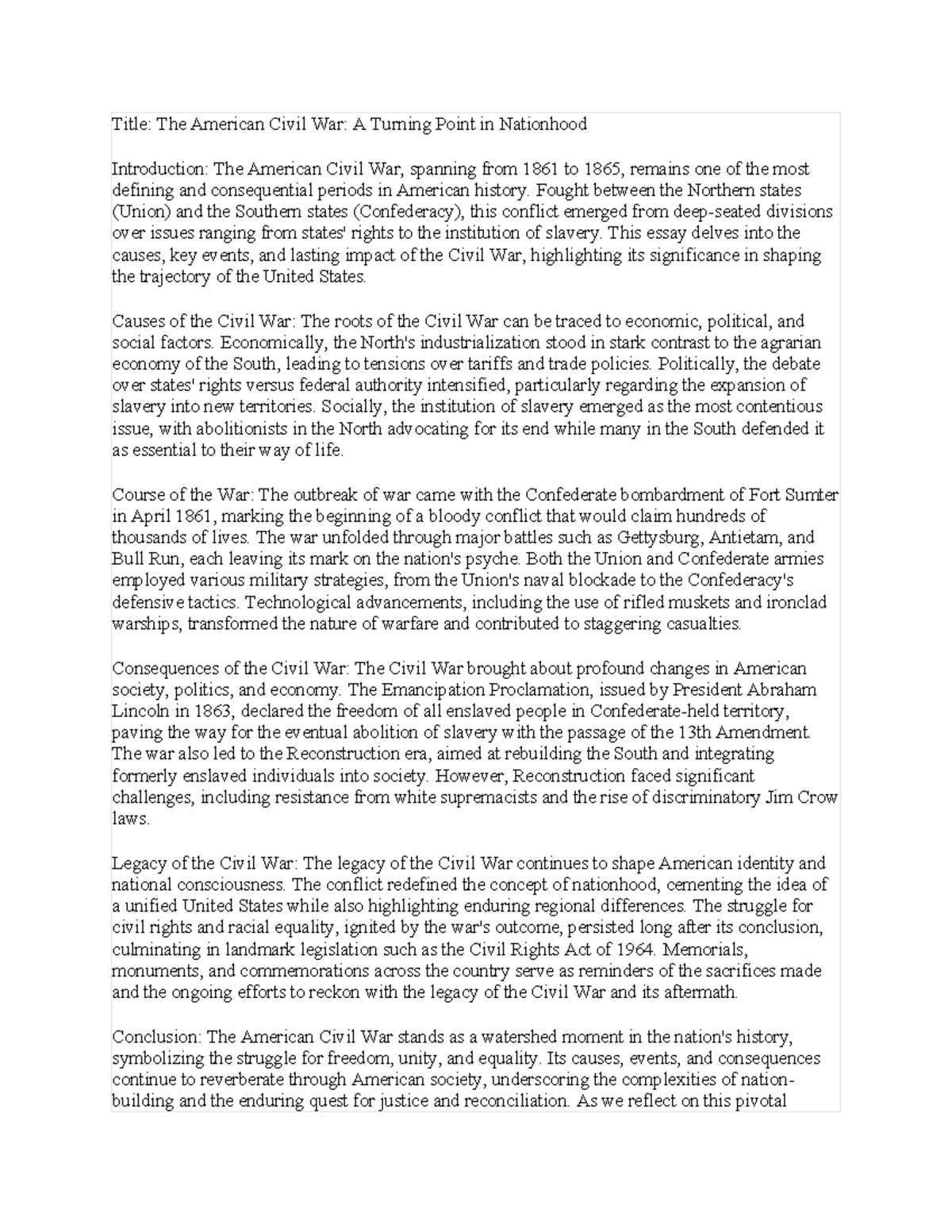 American Civil War - Fought between the Northern states (Union) and the ...