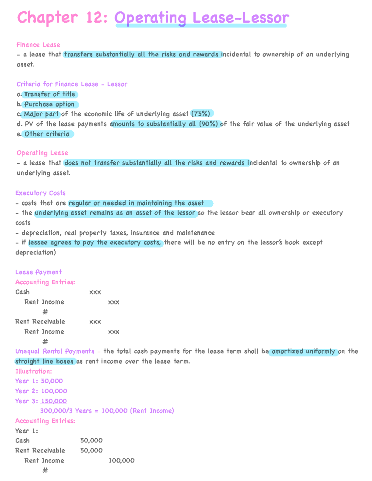 Chapter-12-Notes - Chapter-12-Notes - Chapter 12: Operating Lease ...