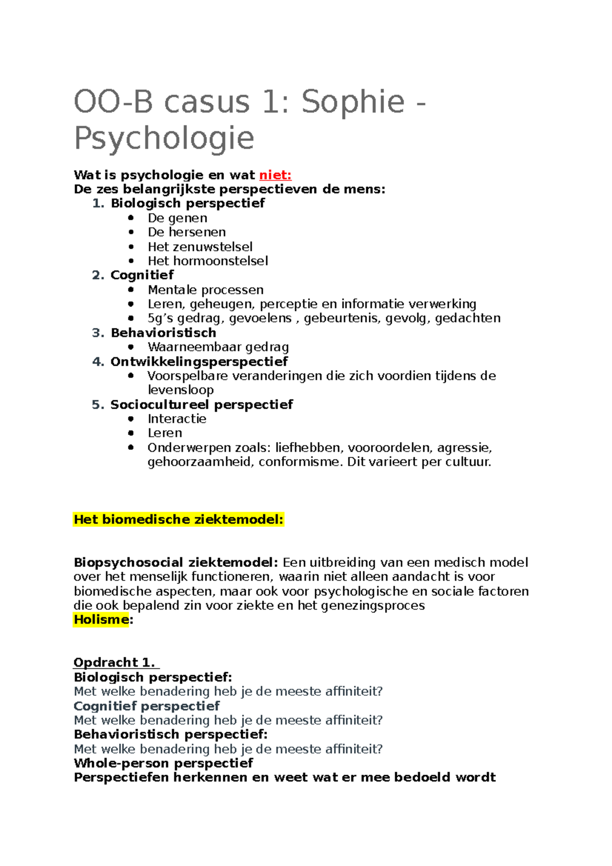 Les 1 Psychologie Aantekeningen Die Zijn Gemaakt Tijdens De Les Oo