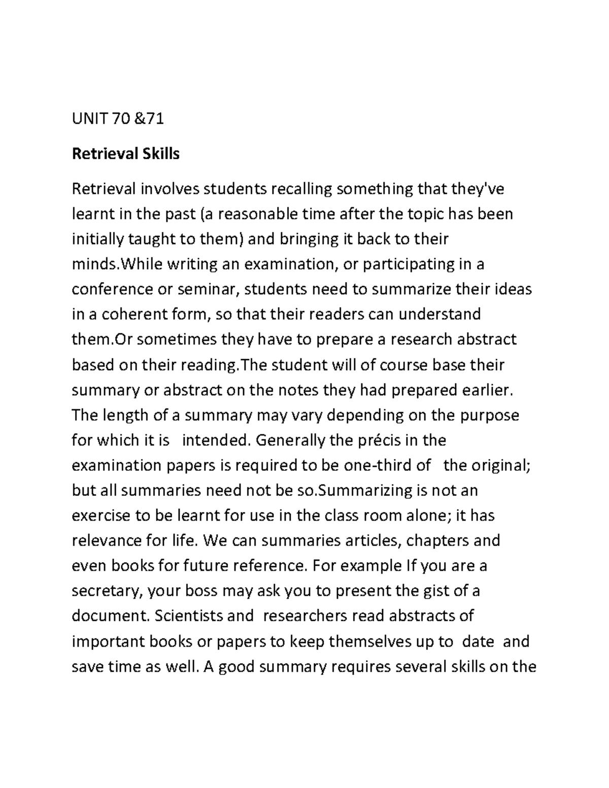 UNIT 70 & 71 17.3 17.4 Retrieval Skill - UNIT 70 & Retrieval Skills ...