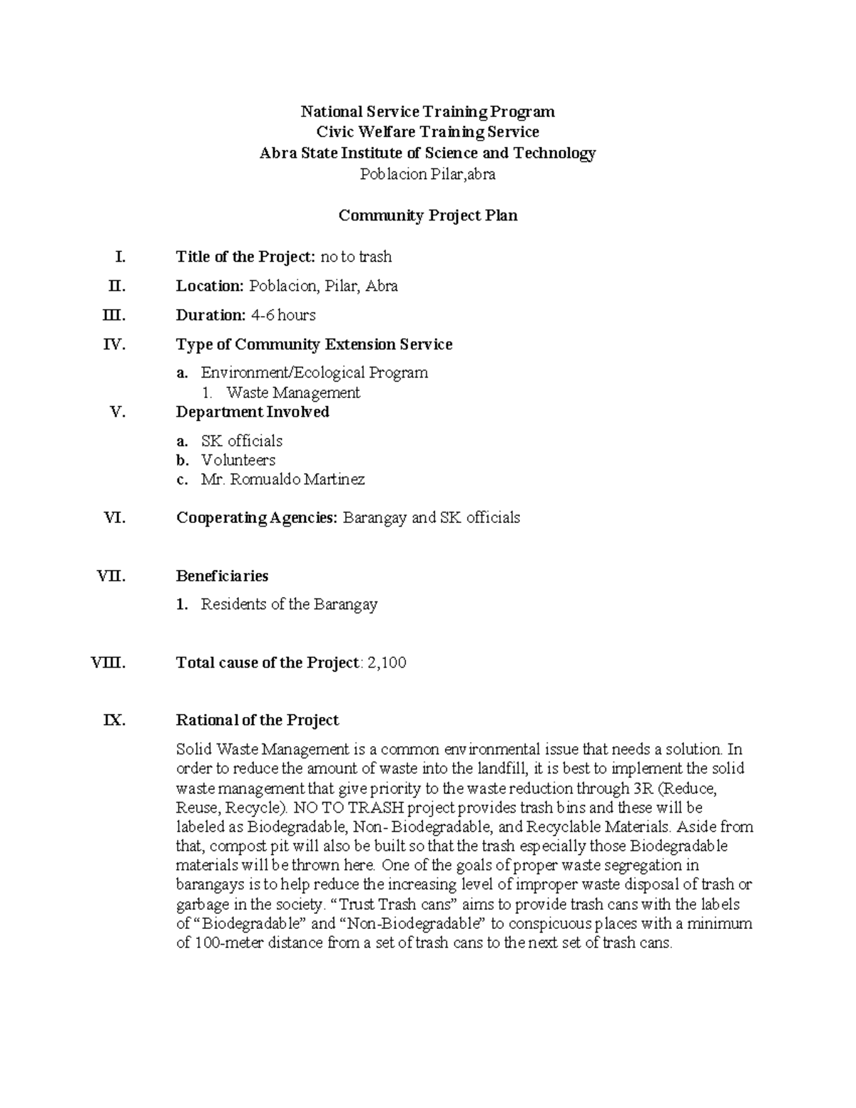 511586982-Project-Proposal - National Service Training Program Civic ...