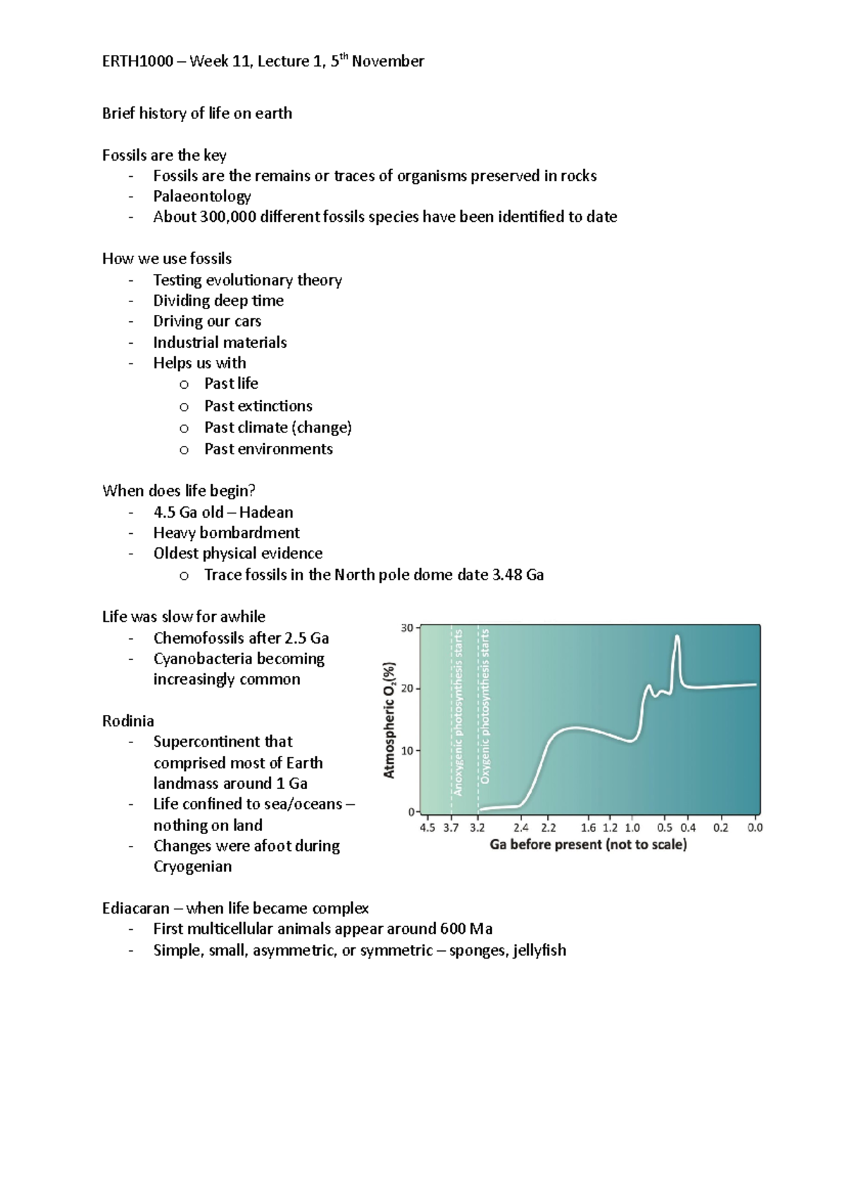 W11, L1 - W11, L1 - ERTH1000 – Week 11, Lecture 1, 5th November Brief history of life on earth ...
