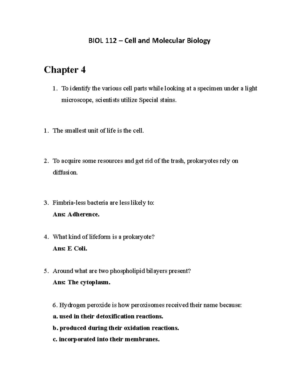 BIOL 112 Chapter 4 (Lecture Notes) - BIOL 112 – Cell and Molecular ...