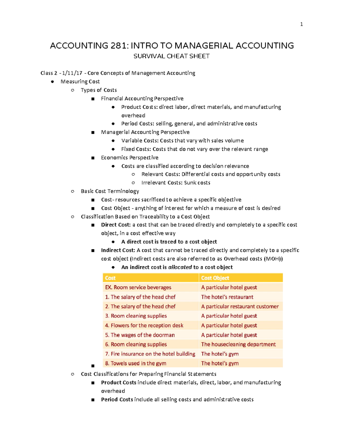Survival Sheet Manacc - ACCOUNTING 281: INTRO TO MANAGERIAL ACCOUNTING SURVIVAL CHEAT SHEET ...