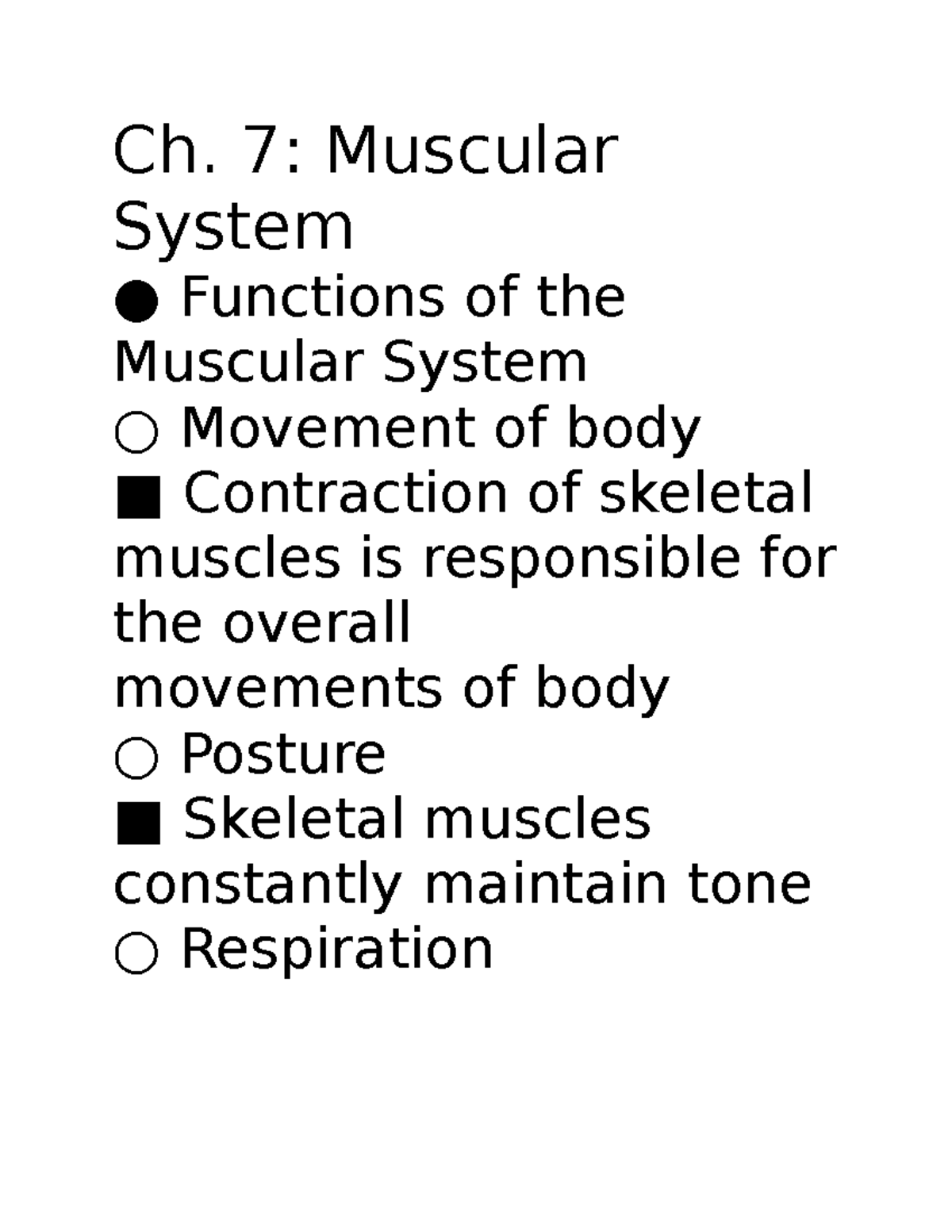 Muscular system - Ch. 7: Muscular System Functions of the Muscular ...