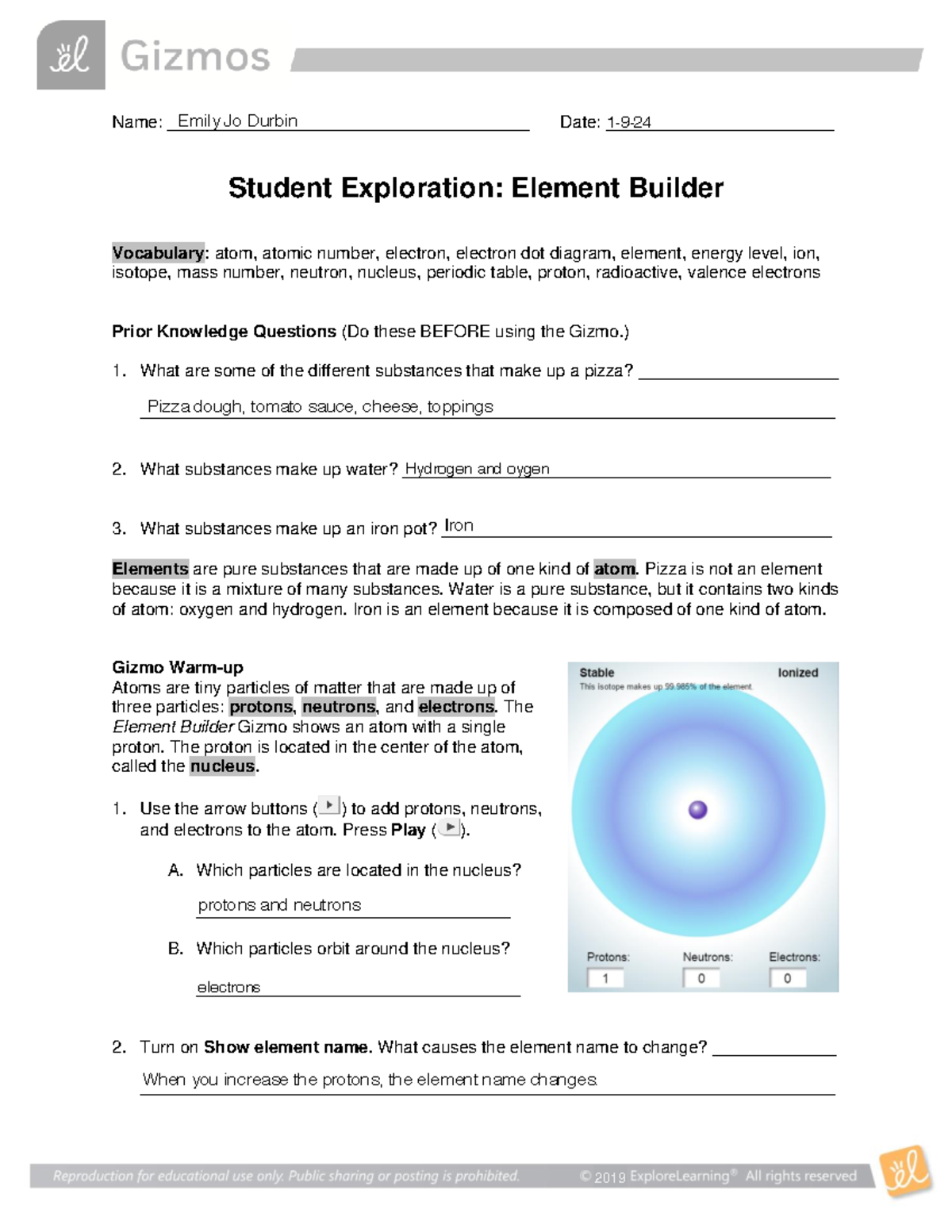 Element Builder SE - answers - Name: ______________________________________ Date: - Studocu