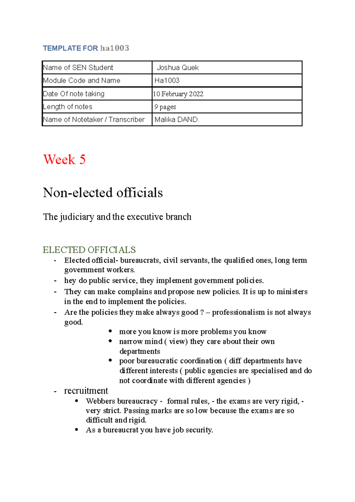 Template FOR ha1003 week 5 lecture notes - TEMPLATE FOR ha Name of SEN ...