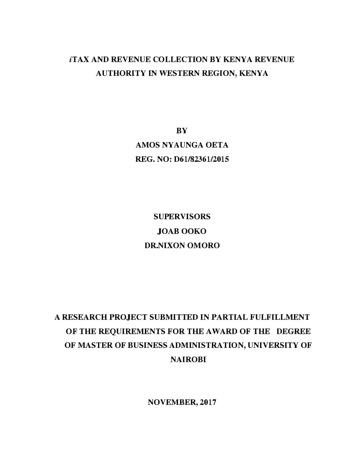 Oeta i Tax and Revenue Collection By Kenya Revenue Authority In Western ...