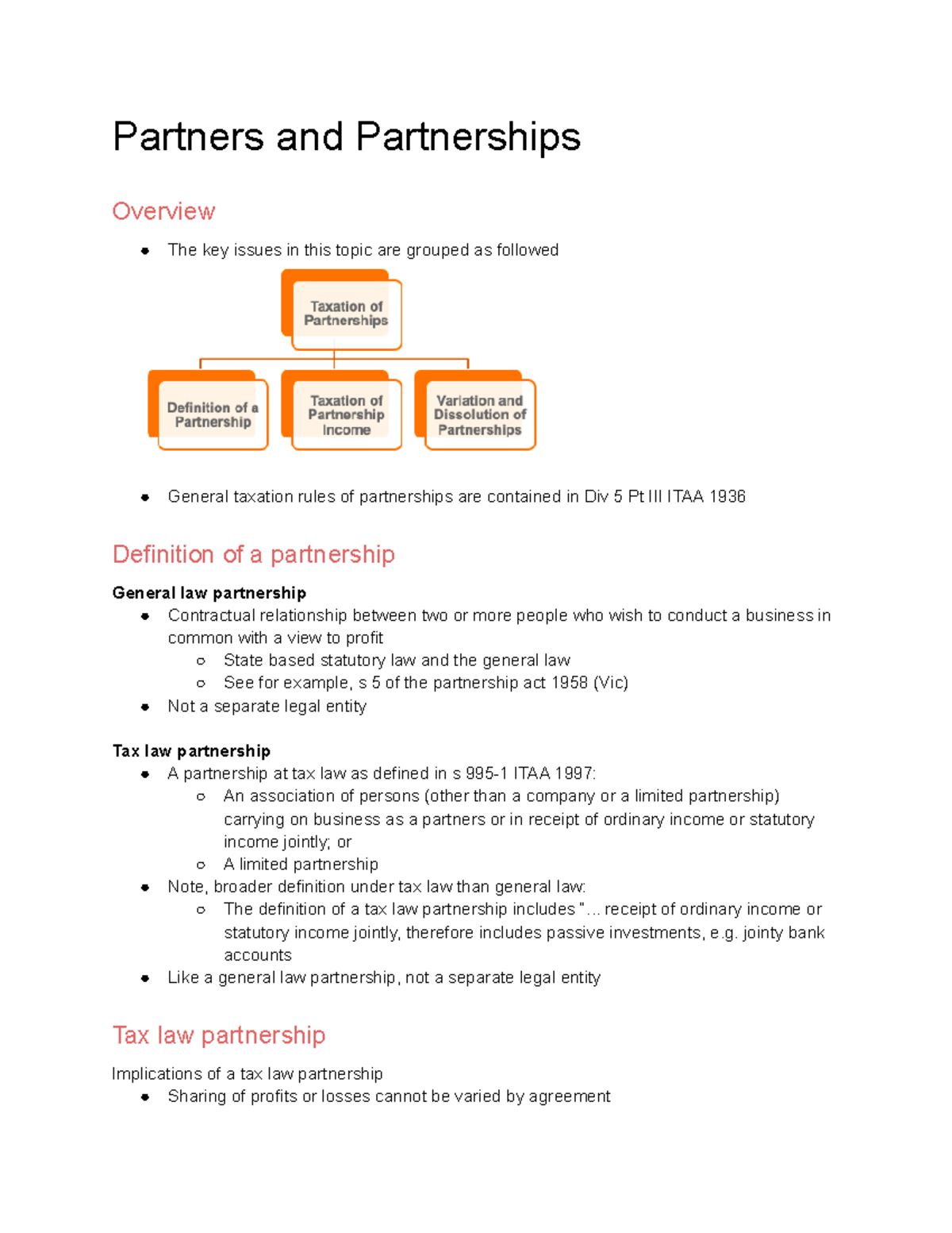 Week 10 - Partnerships - lecture notes for taxation law and business ...