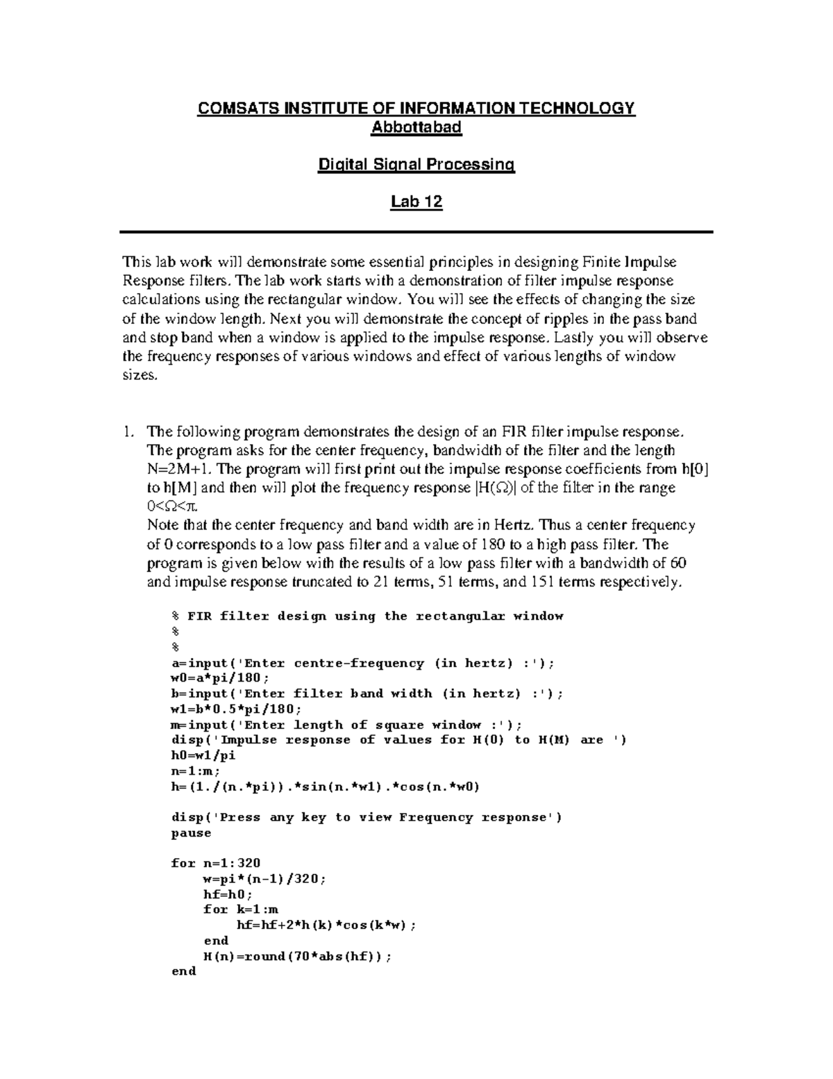 10 - Lab 12 - dld lab - COMSATS INSTITUTE OF INFORMATION TECHNOLOGY ...