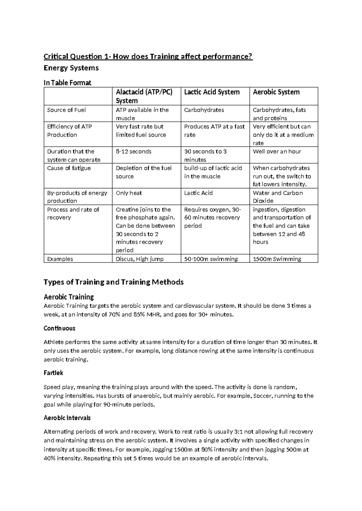 Pdhpe - core 2 - Summary - Critical Question 1- How does Training ...
